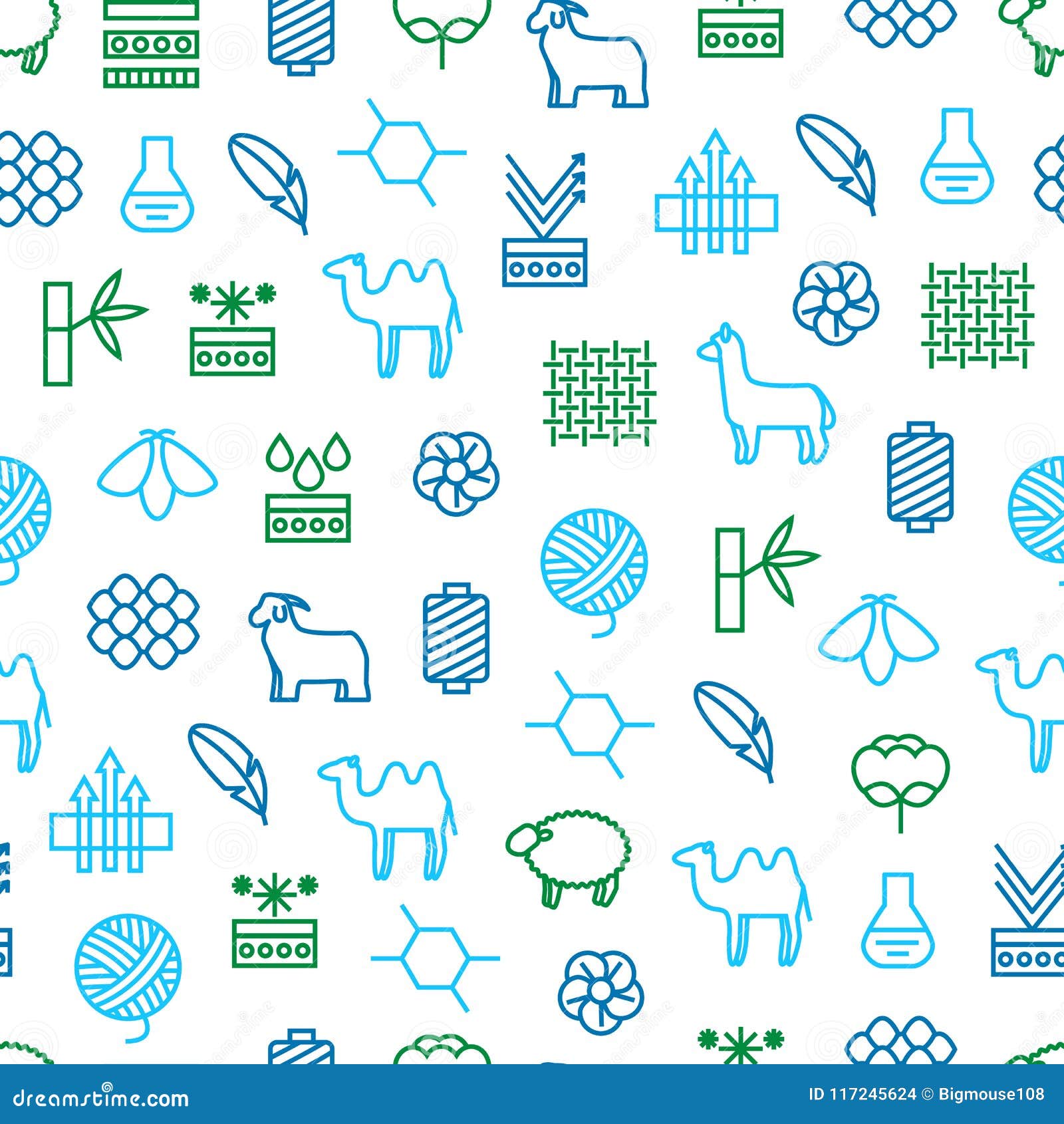 Symbols of Fabric Feature Seamless Pattern Background. Vector Stock ...
