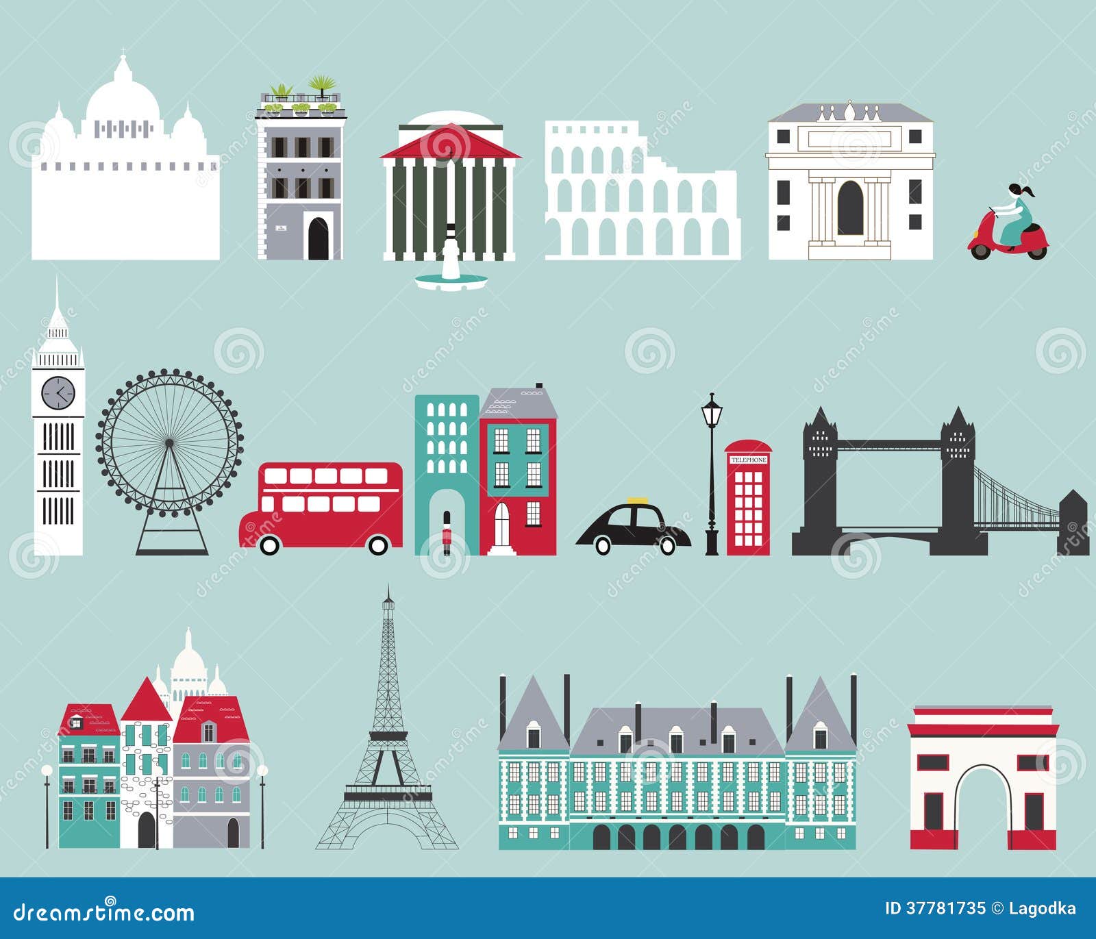 Symbols of famous cities. stock vector. Illustration of cityscape ...