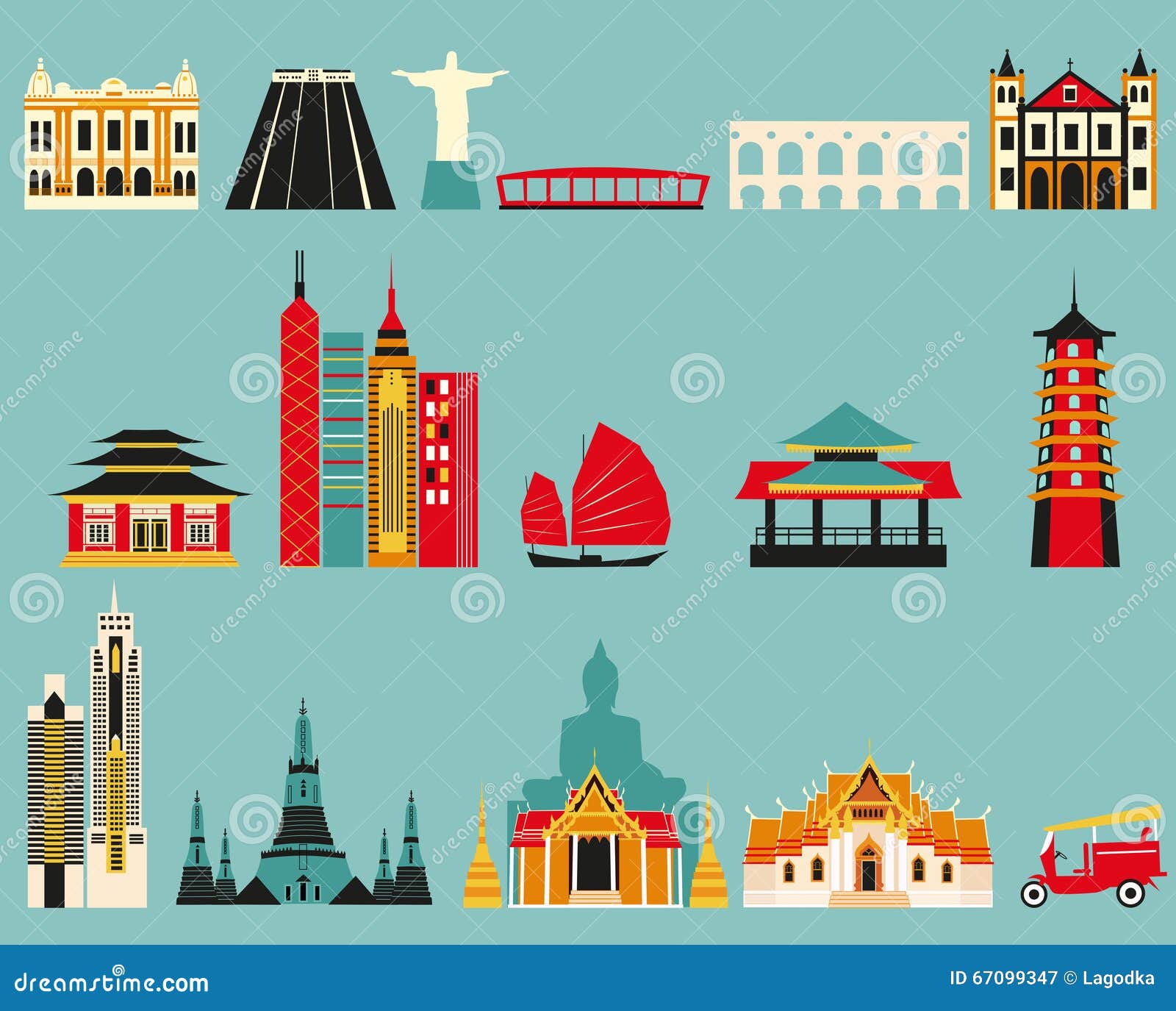 Symbols of famous cities. stock vector. Illustration of scape - 67099347