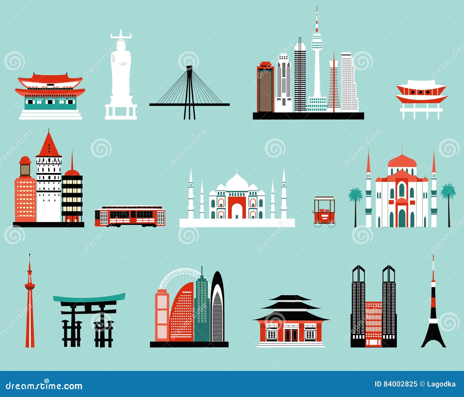 Symbols of famous cities. stock vector. Illustration of area - 84002825