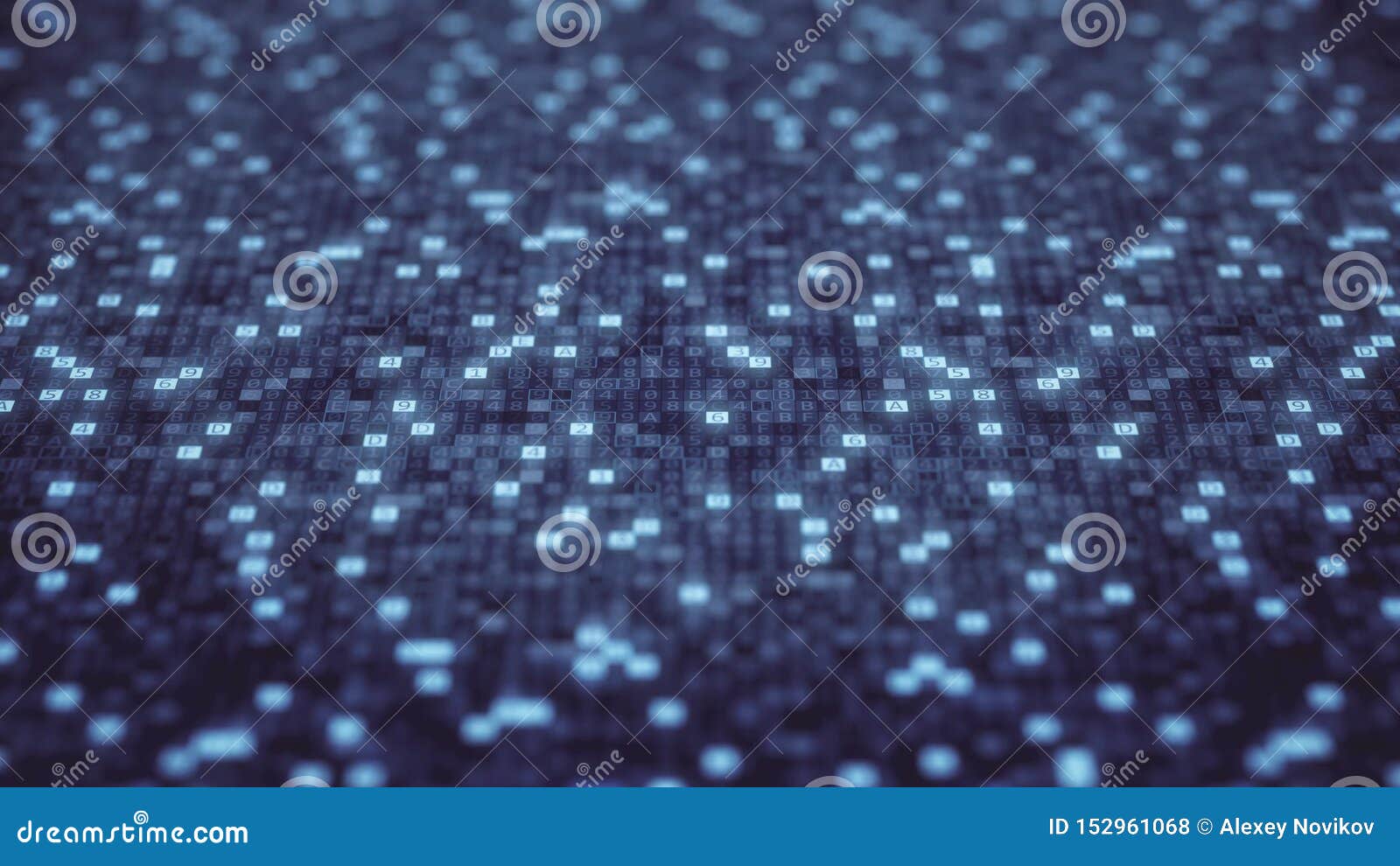 Symbols Flashing Across Blue Computer Screen. 3D Rendering Stock ...