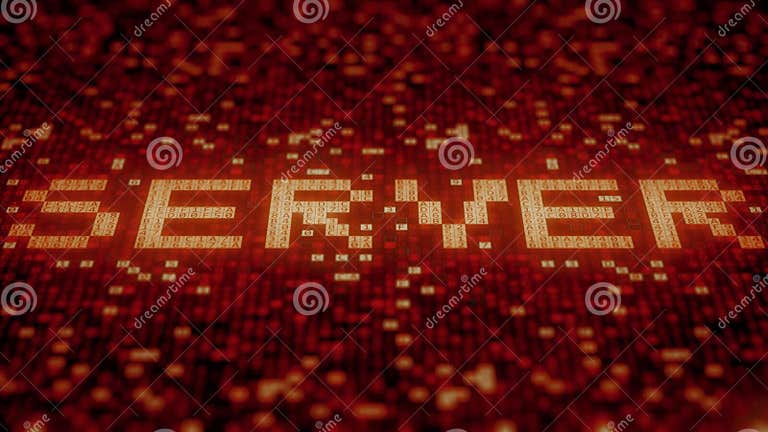 Server Word Being Made With Flashing Hexadecimal Symbols On A Red Screen 3d Rendering Stock