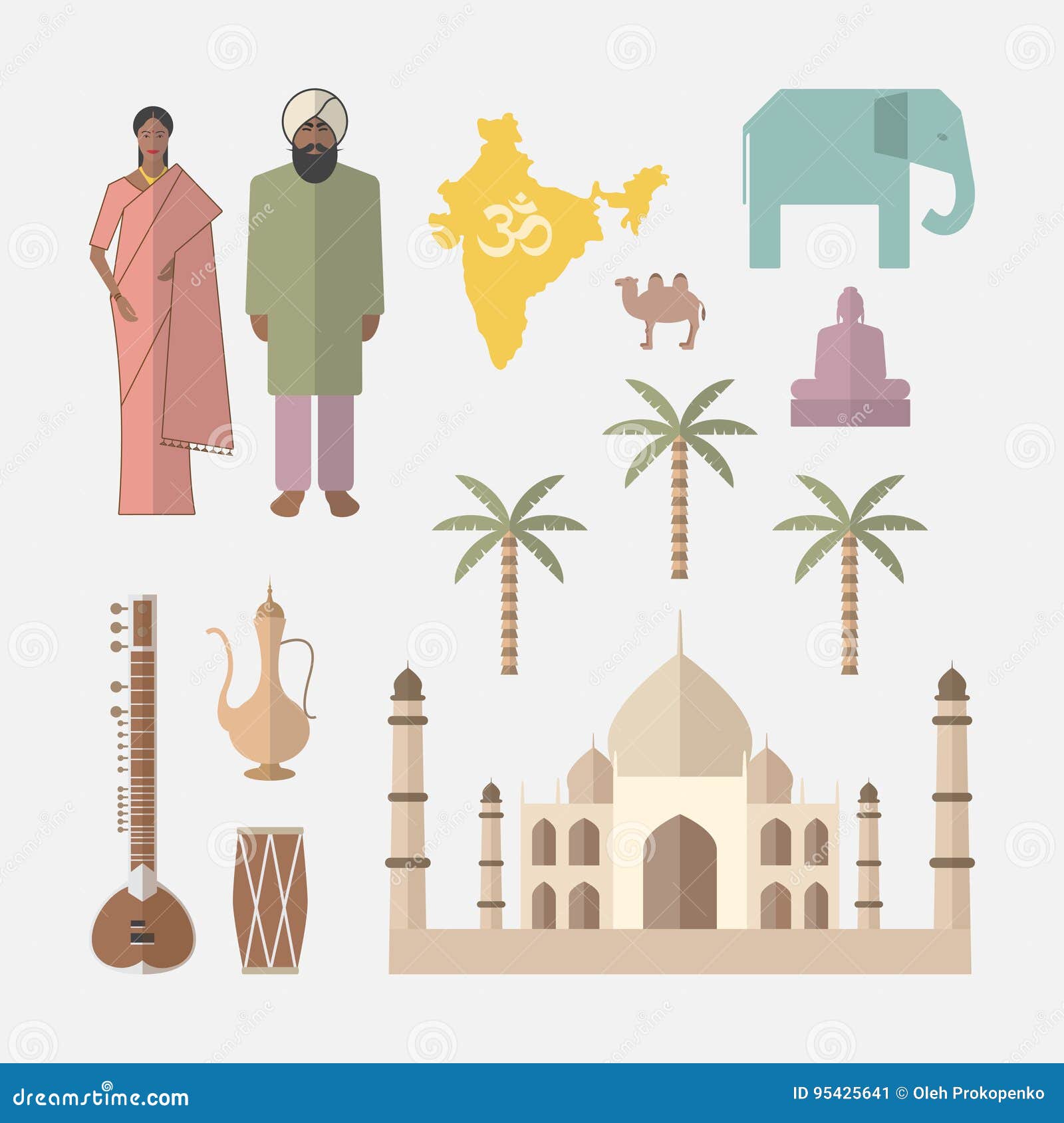 Symbols of India. Flat Icon Stock Vector - Illustration of flat, icon ...