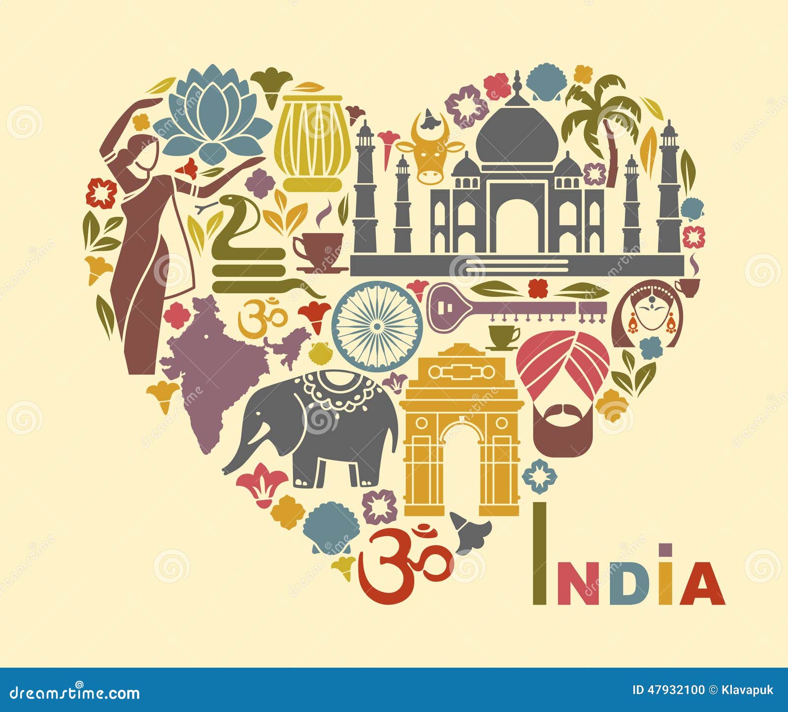 Symbols Of India In The Form Of Heart Stock Vector - Image: 47932100