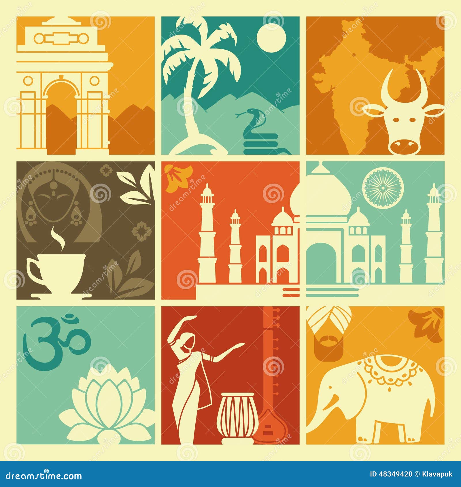 Symbols of India stock vector. Illustration of famous - 48349420