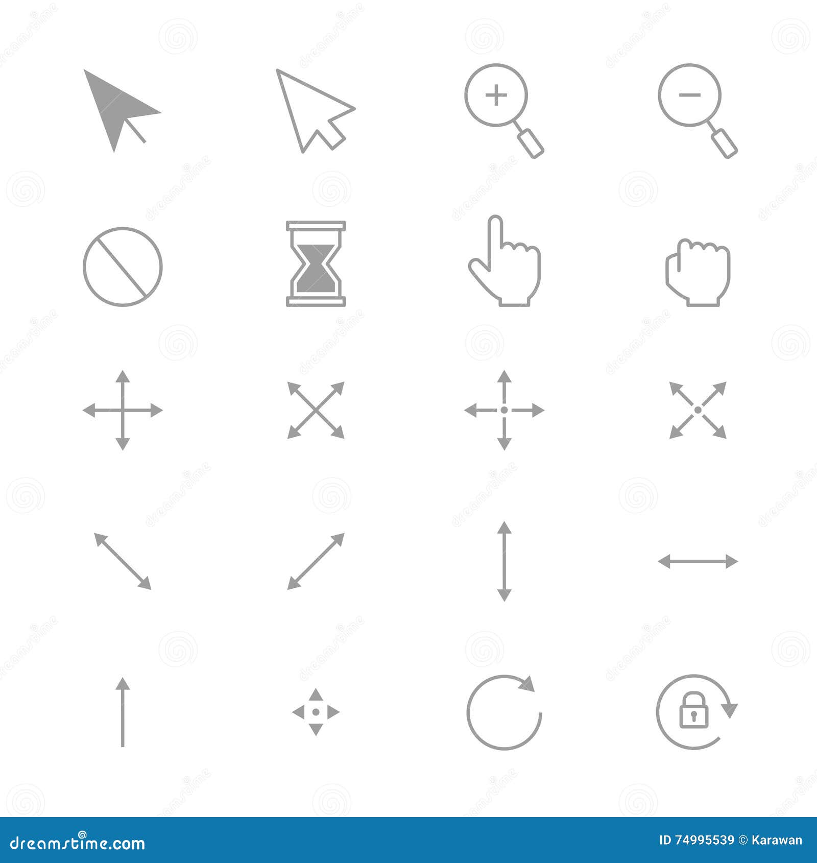 Symbols Internet Arrows and Internet Control Set of Cursor Icons Line ...