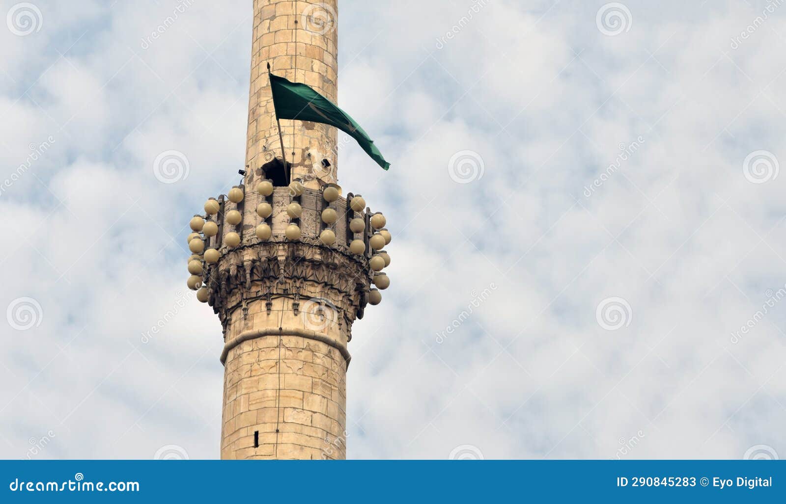 Symbols of Islam on the Mosque. Old Minaret with Islam Flag and Copy ...