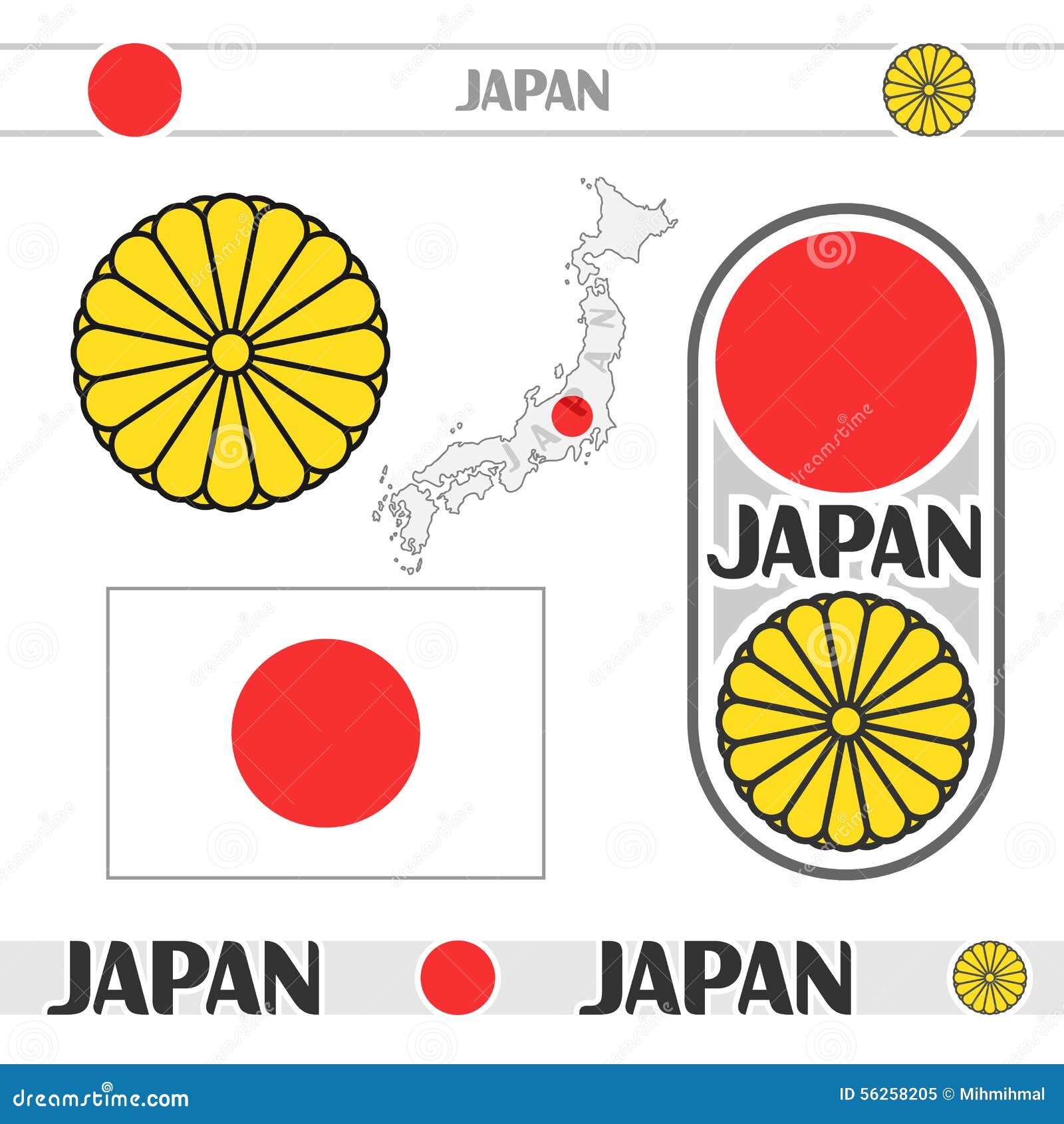 Symbols of Japan stock vector. Illustration of graphics - 56258205