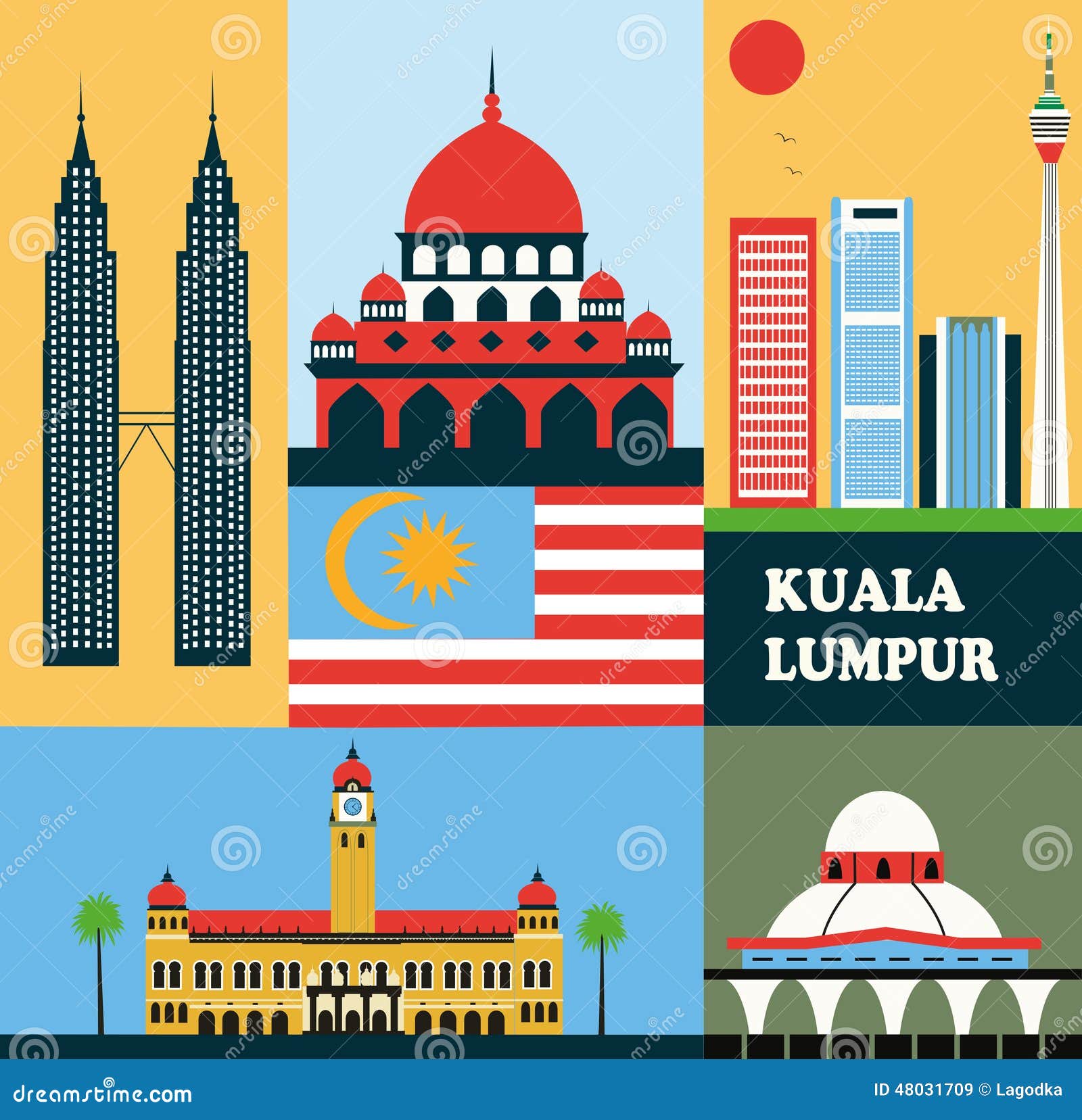 Symbols of Kuala Lumpur. stock vector. Illustration of illustration ...