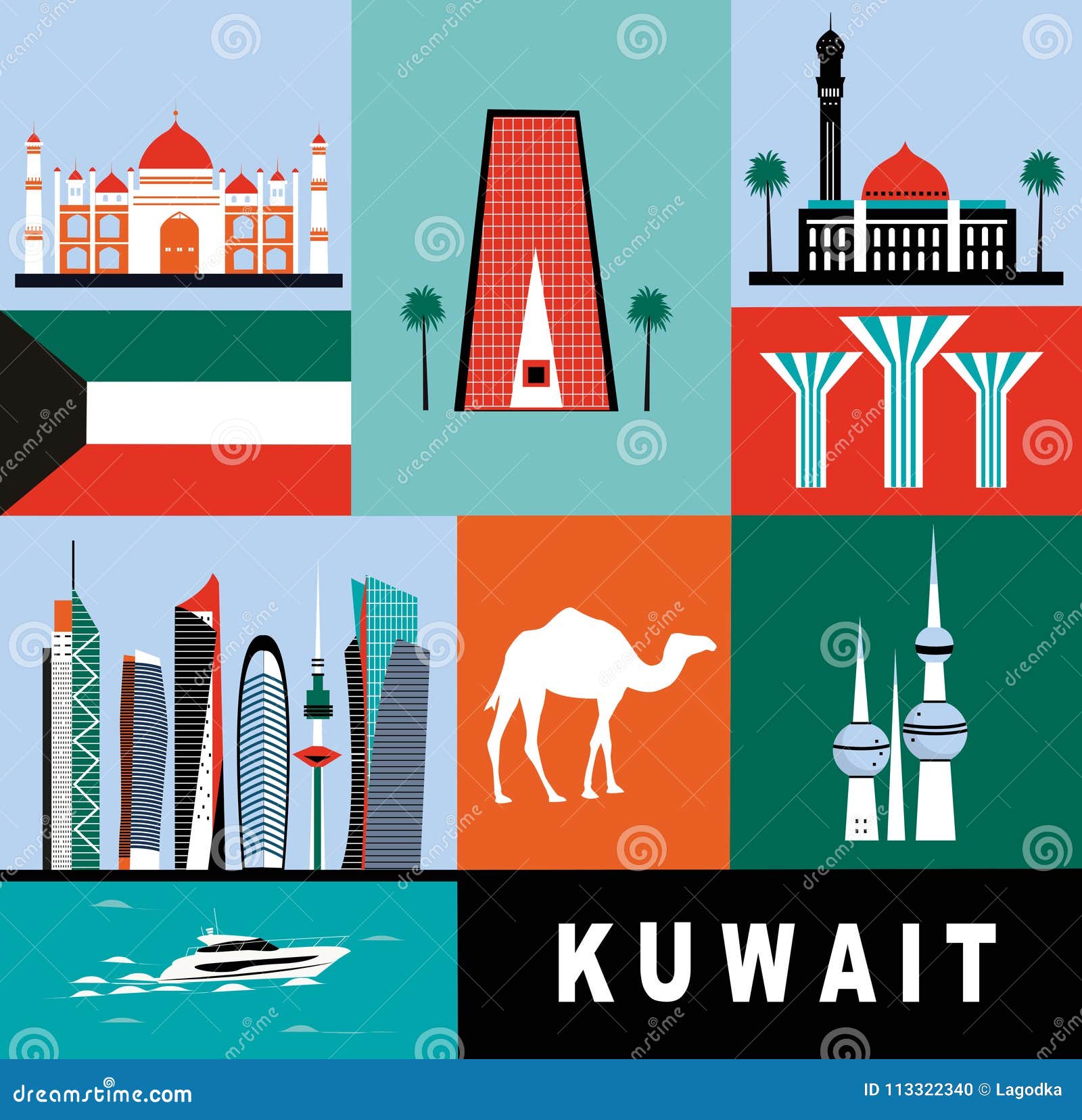 Symbols of Kuwait. stock vector. Illustration of metropolis - 113322340