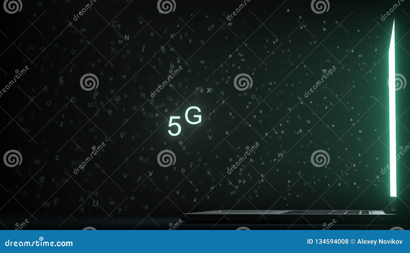Symbols Leaving Computer Screen Form 5G Text, 3D Rendering Stock ...