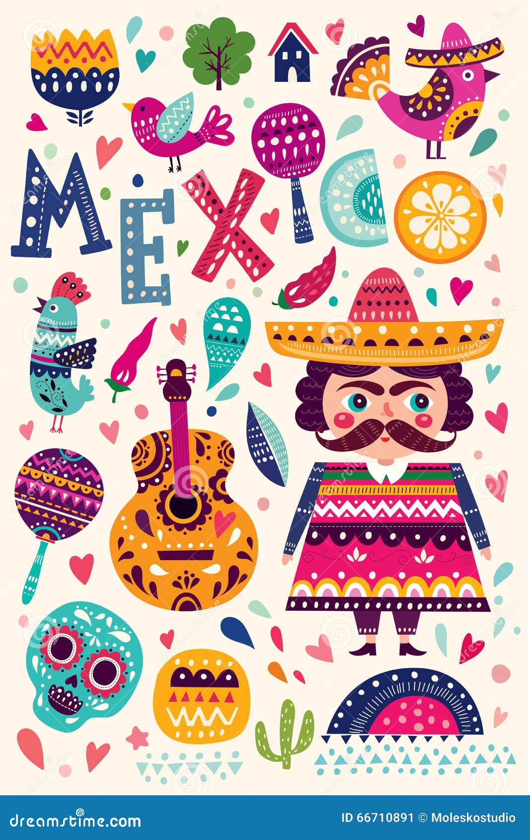 Symbols of Mexico stock vector. Illustration of america - 66710891