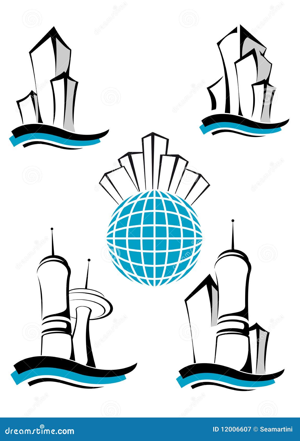 Symbols of Modern Buildings Stock Vector - Illustration of emblem ...