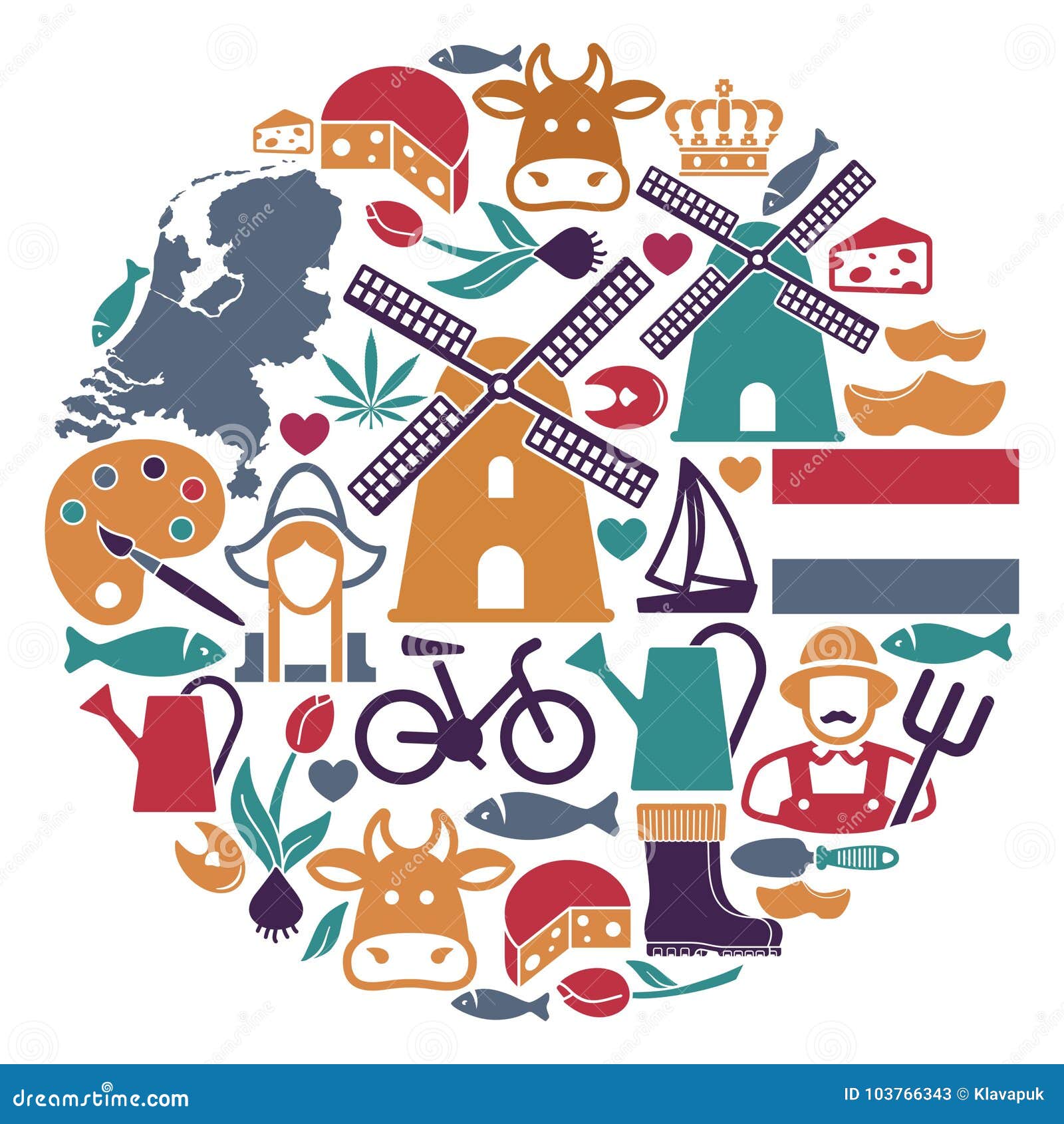 The Symbols of the Netherlands in the Shape of a Circle Stock Vector ...