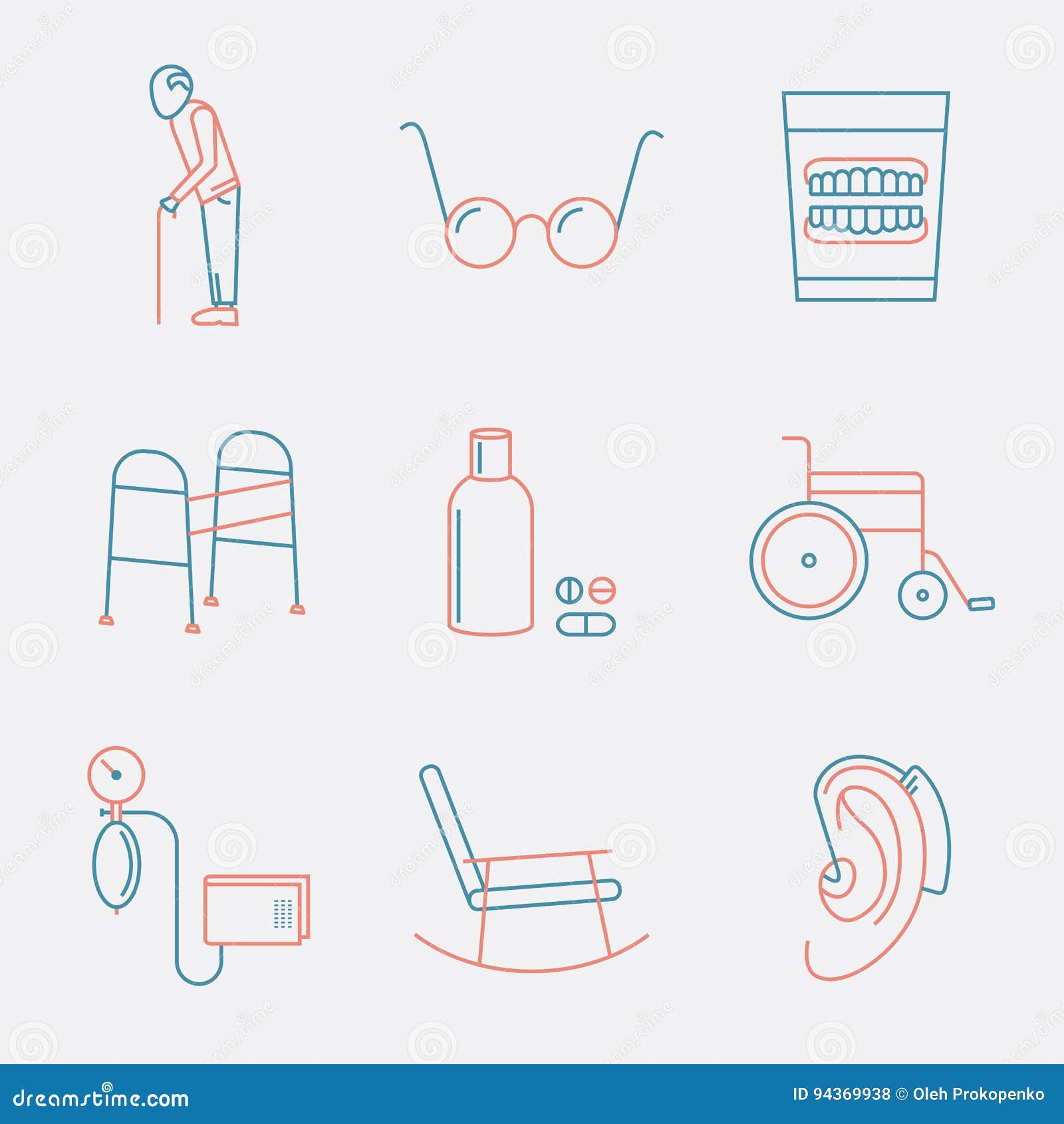 Symbols of Older People. Linear Color Icon. Vector. Stock Vector ...