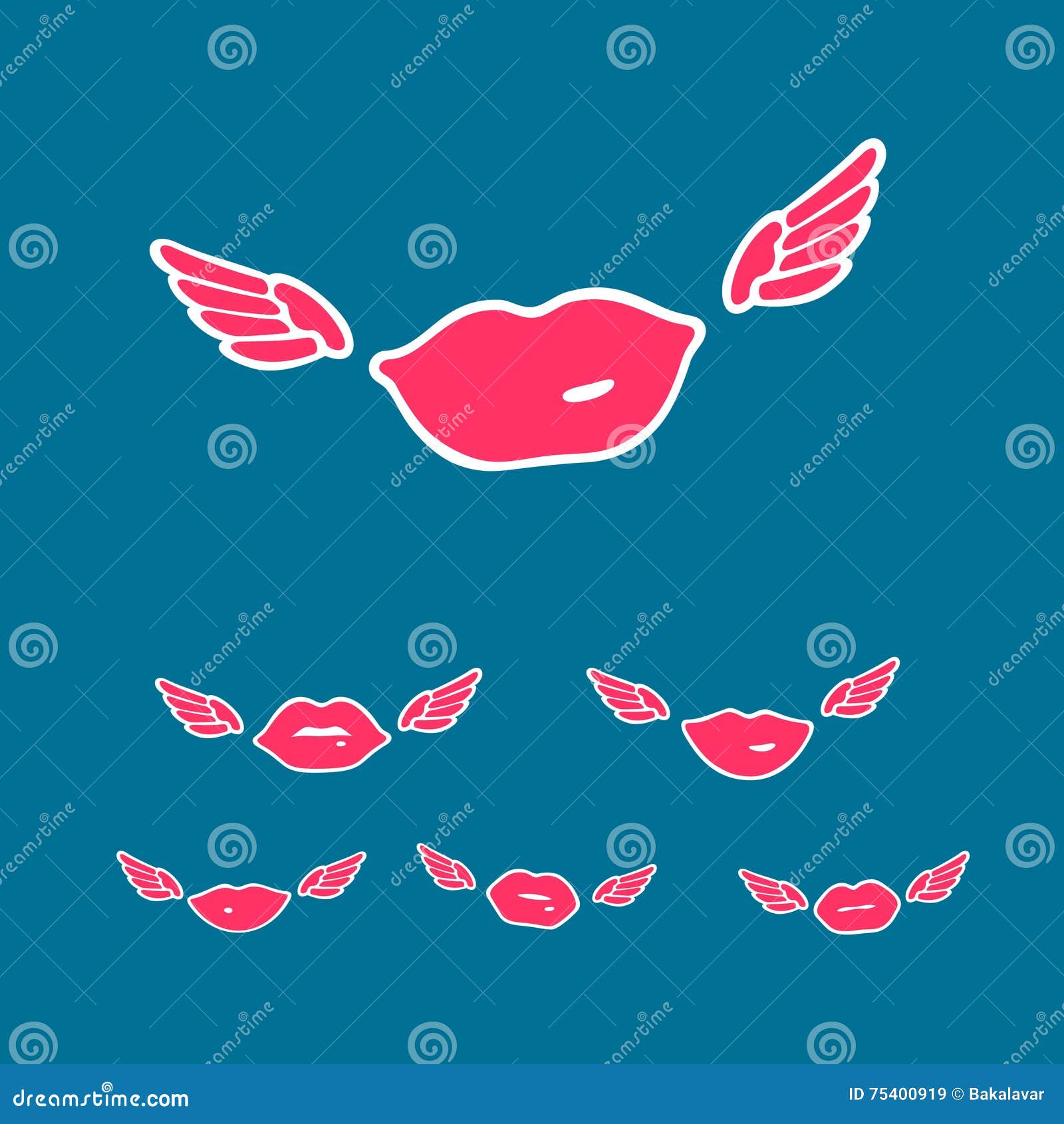 Symbols Set Vector Illustration Flying Kiss Stock Vector - Illustration ...
