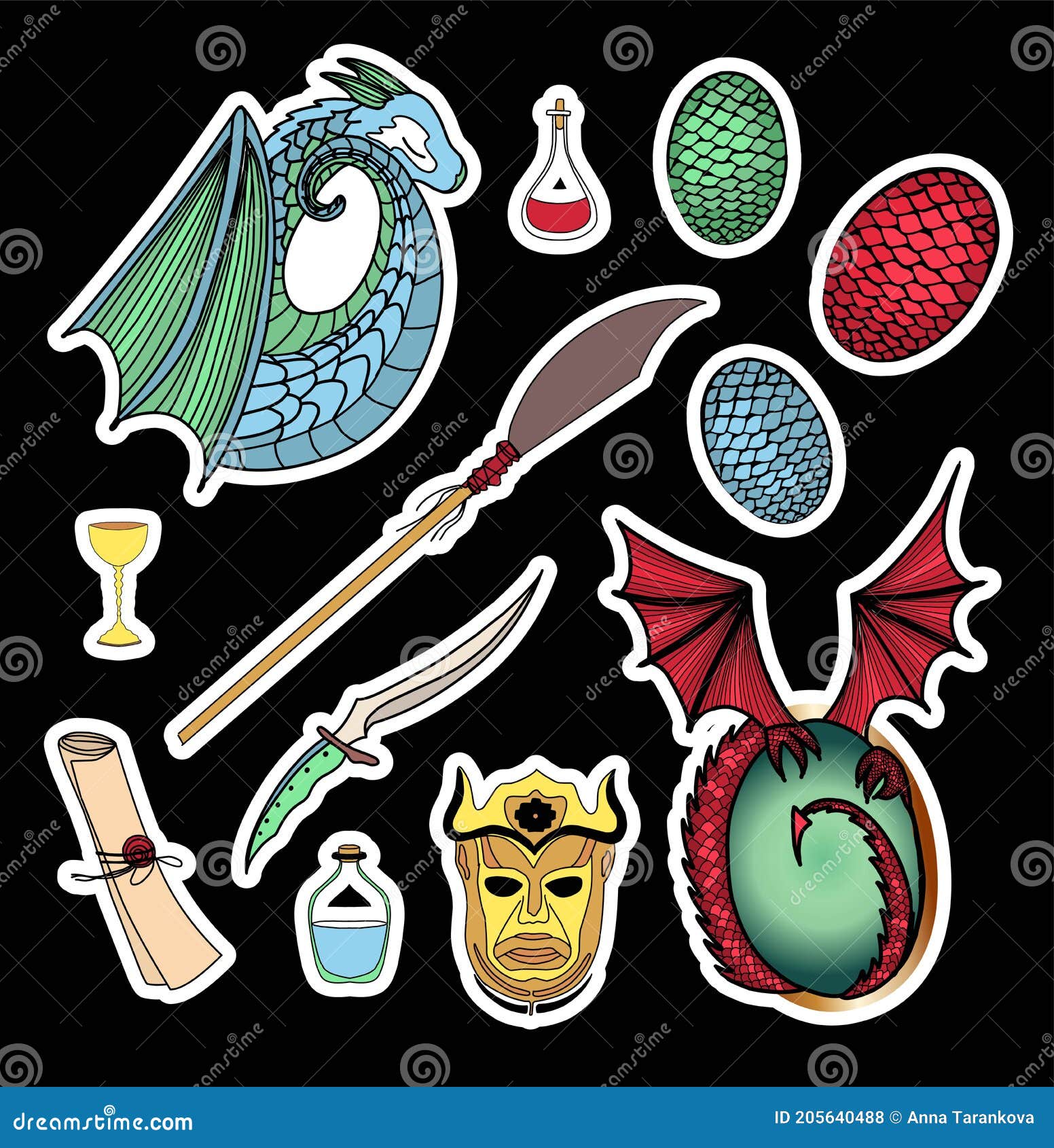 Magic Stickers. Wild Fire, Crossbow, Old Scroll. The Head Of A Golden ...