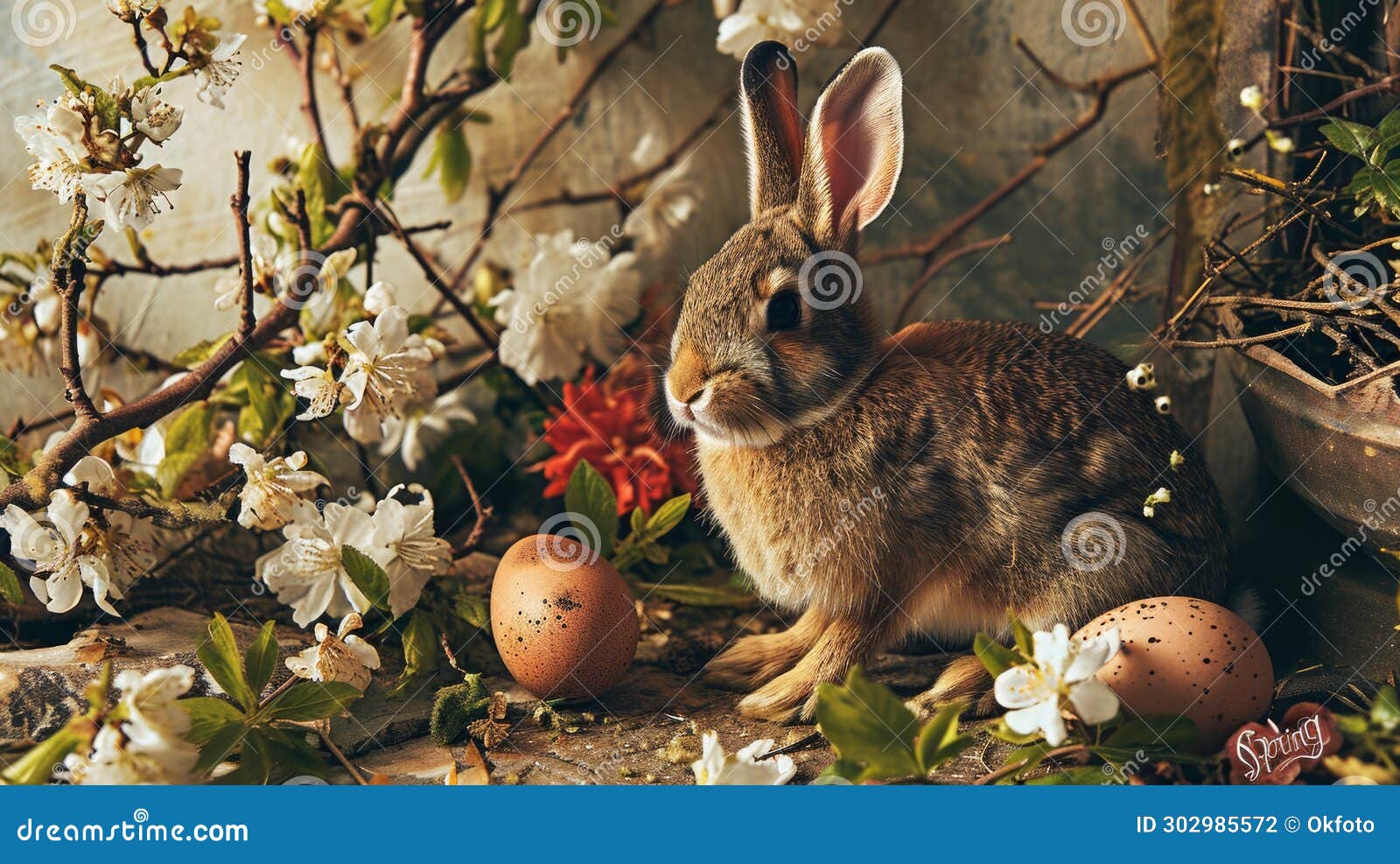 Spring Rabbit In A Green Field Easter Symbol Beautiful April Background ...