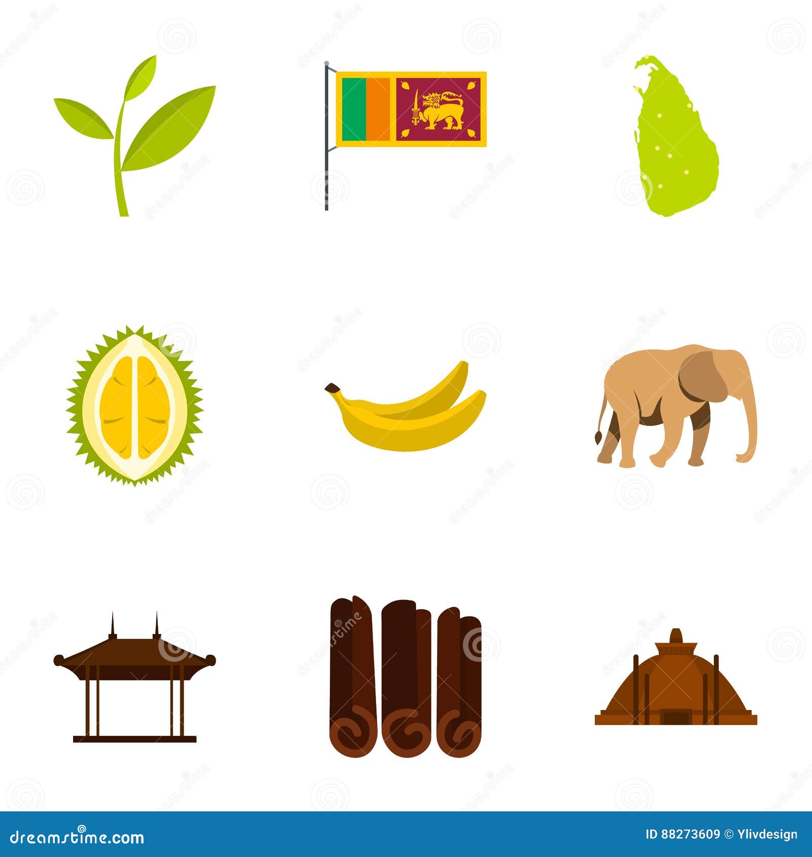 Symbols of Sri Lanka Icons Set, Flat Style Stock Vector - Illustration ...