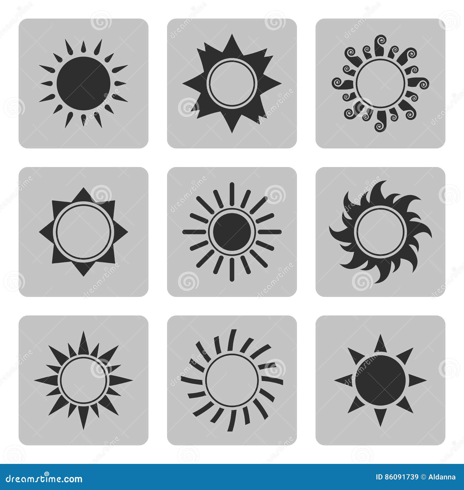 Symbols of the sun set stock vector. Illustration of season - 86091739