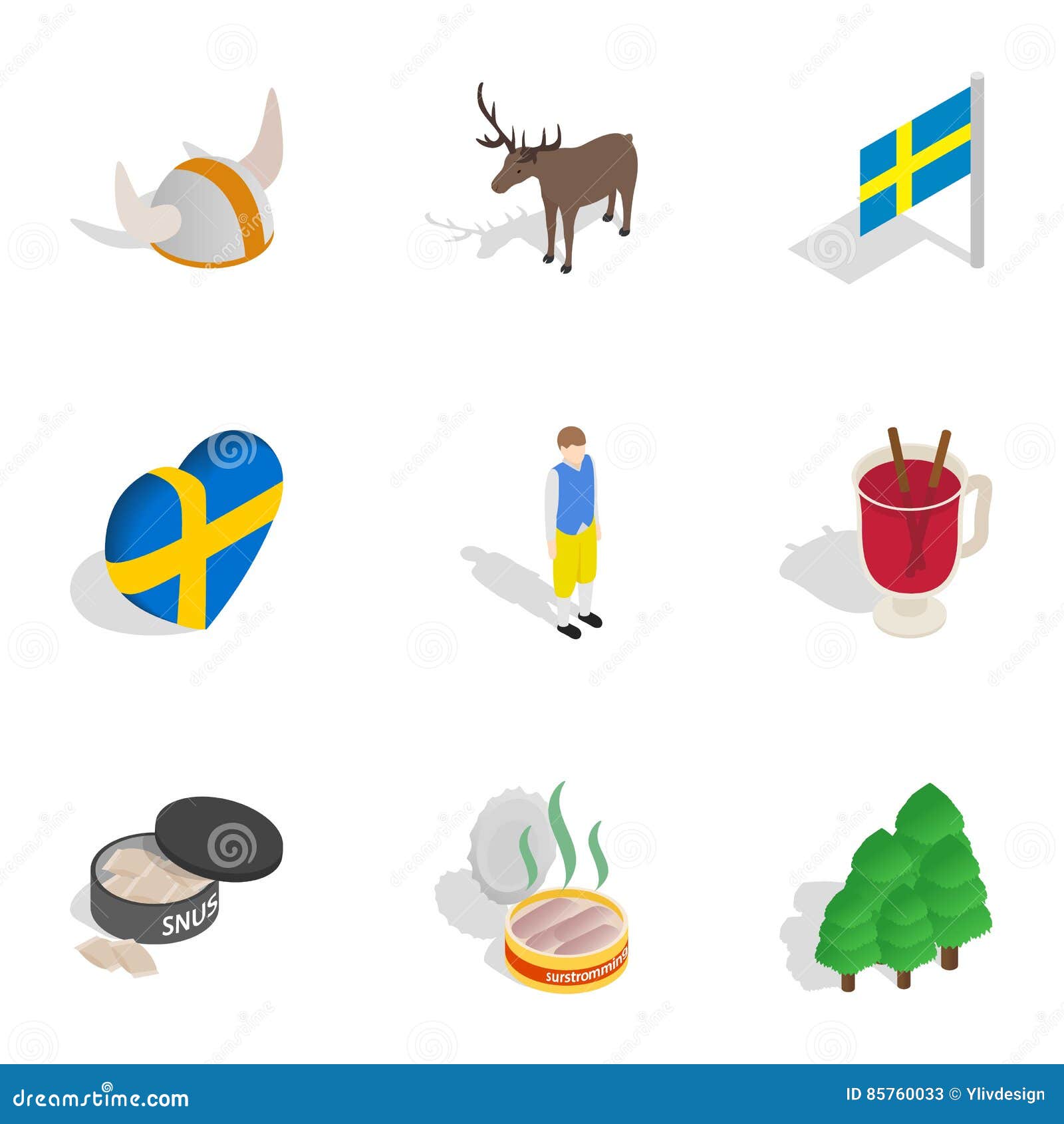 Symbols of Sweden Icons Set, Isometric 3d Style Stock Vector ...