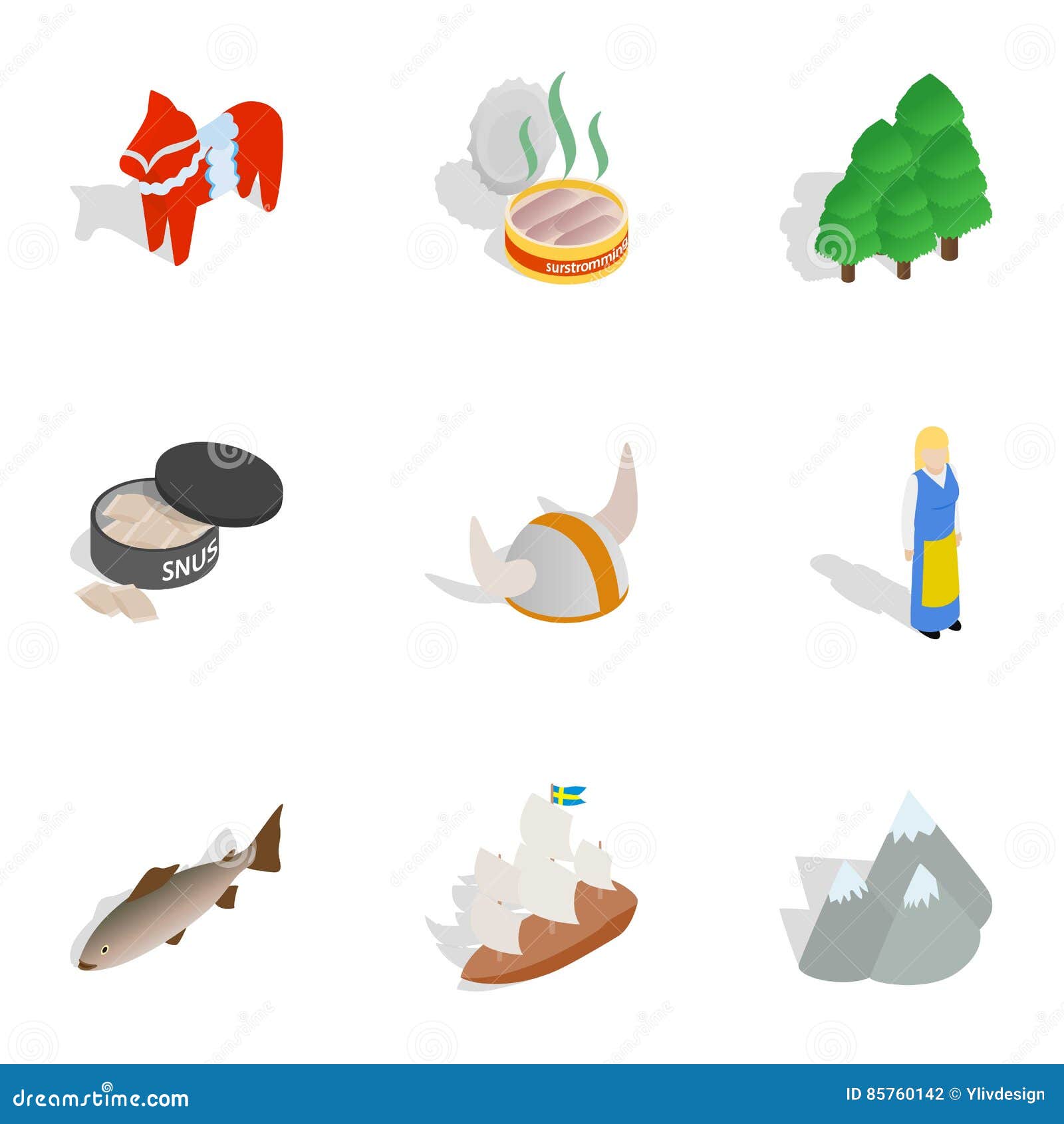 Symbols of Sweden Icons Set, Isometric 3d Style Stock Vector ...
