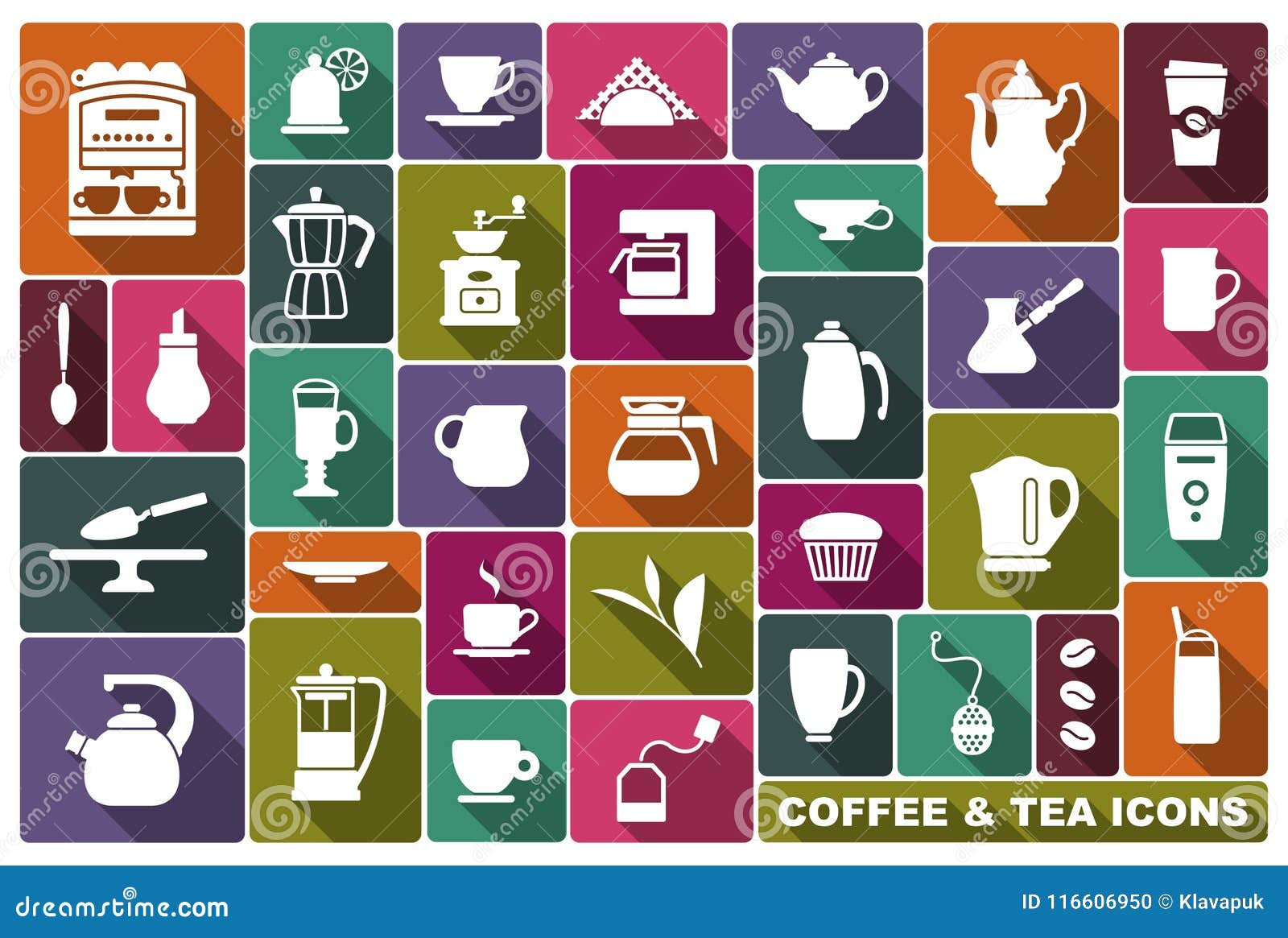 Symbols of tea and coffee stock vector. Illustration of cake - 116606950