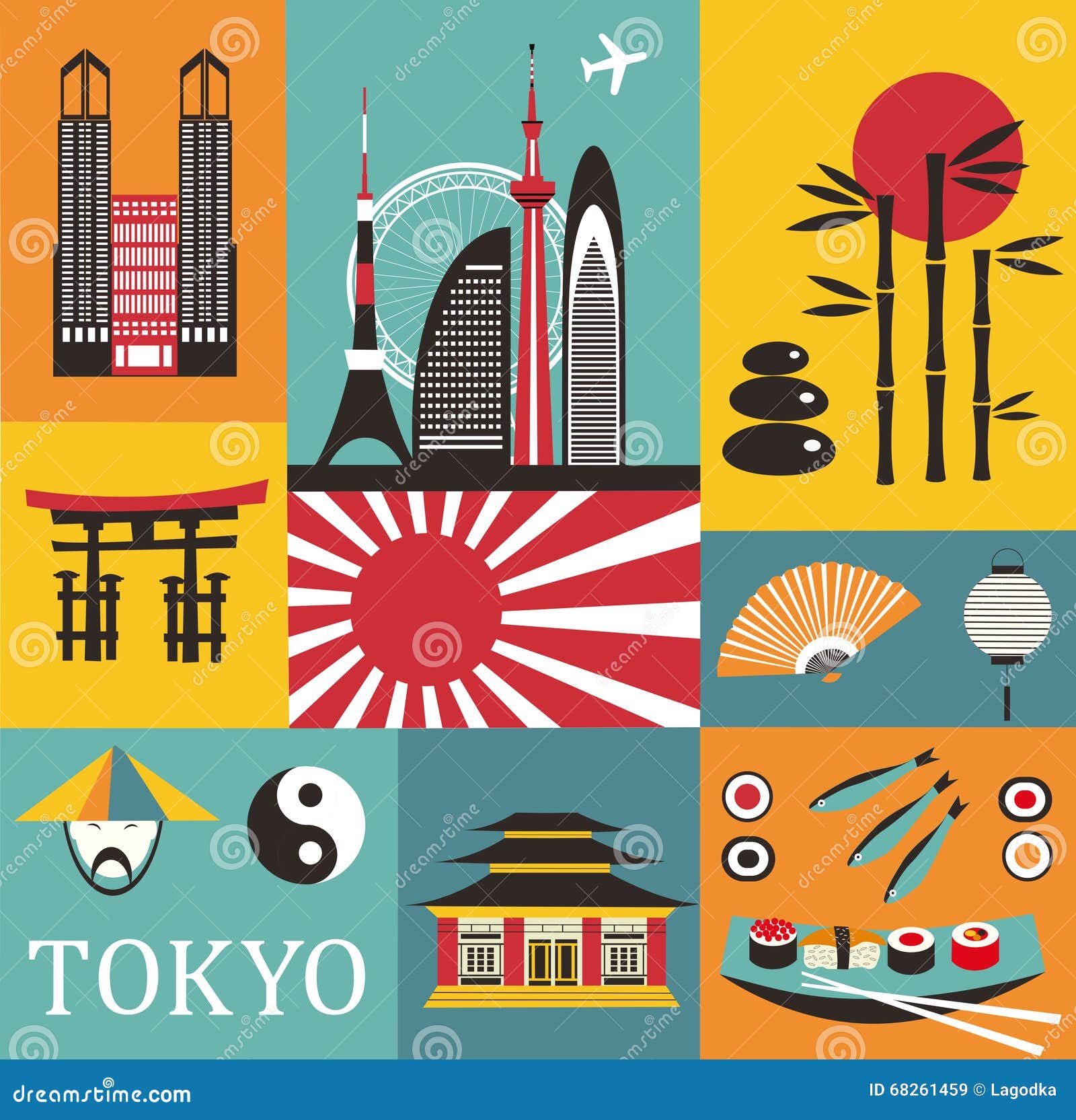Symbols of Tokyo. stock vector. Illustration of buildings - 68261459