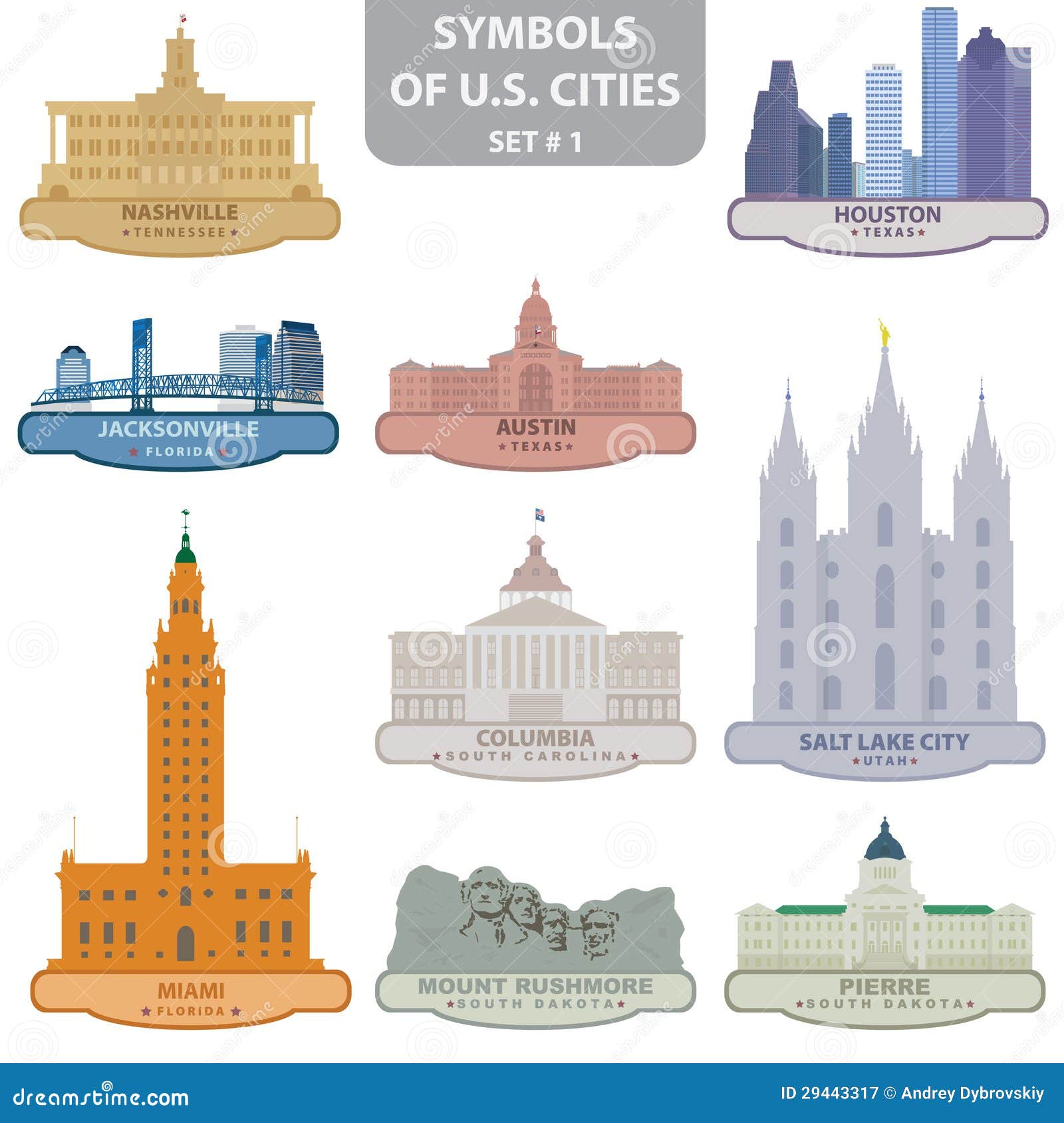 Symbols Of US Cities Cartoon Vector | CartoonDealer.com #29443317