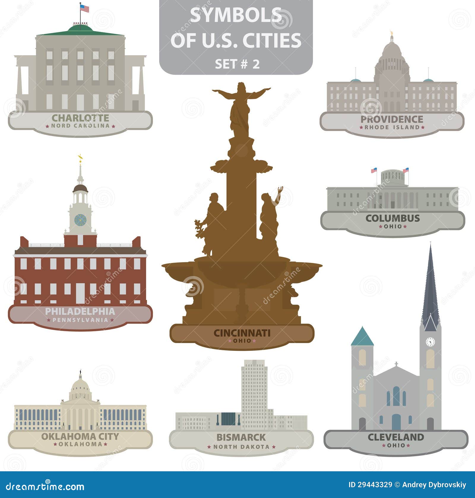 Symbols of US cities stock vector. Illustration of historical - 29443329