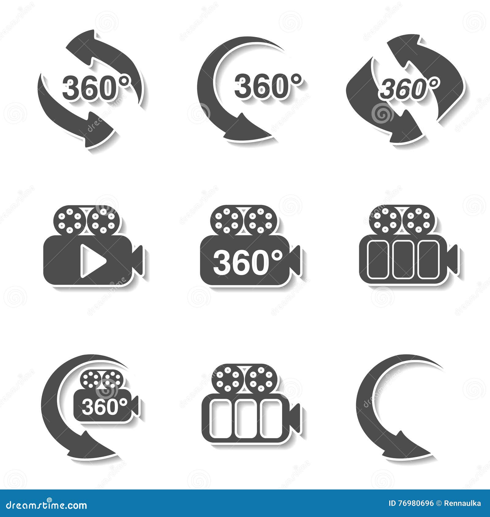 Symbols for Virtual Tour, Grey Labels - Buttons with Arrows and Camera ...