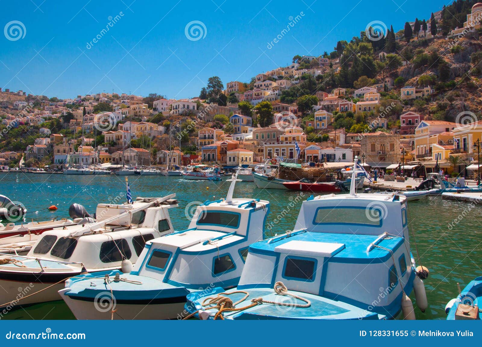 Symi, Greece - August 11, 2018: Pier on Symi Island, Rhodes Editorial ...