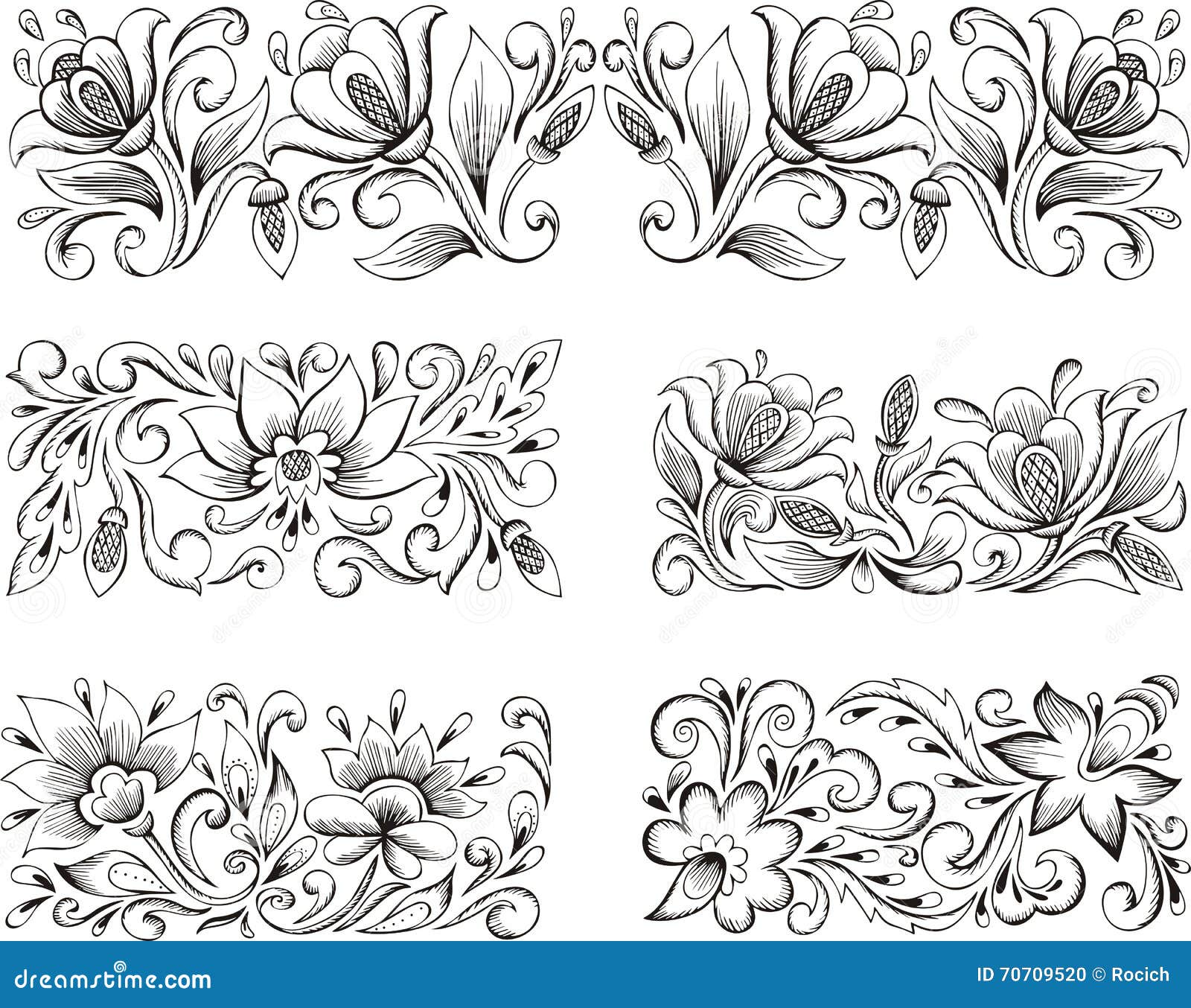 Symmetric floral patterns stock vector. Illustration of floral - 70709520