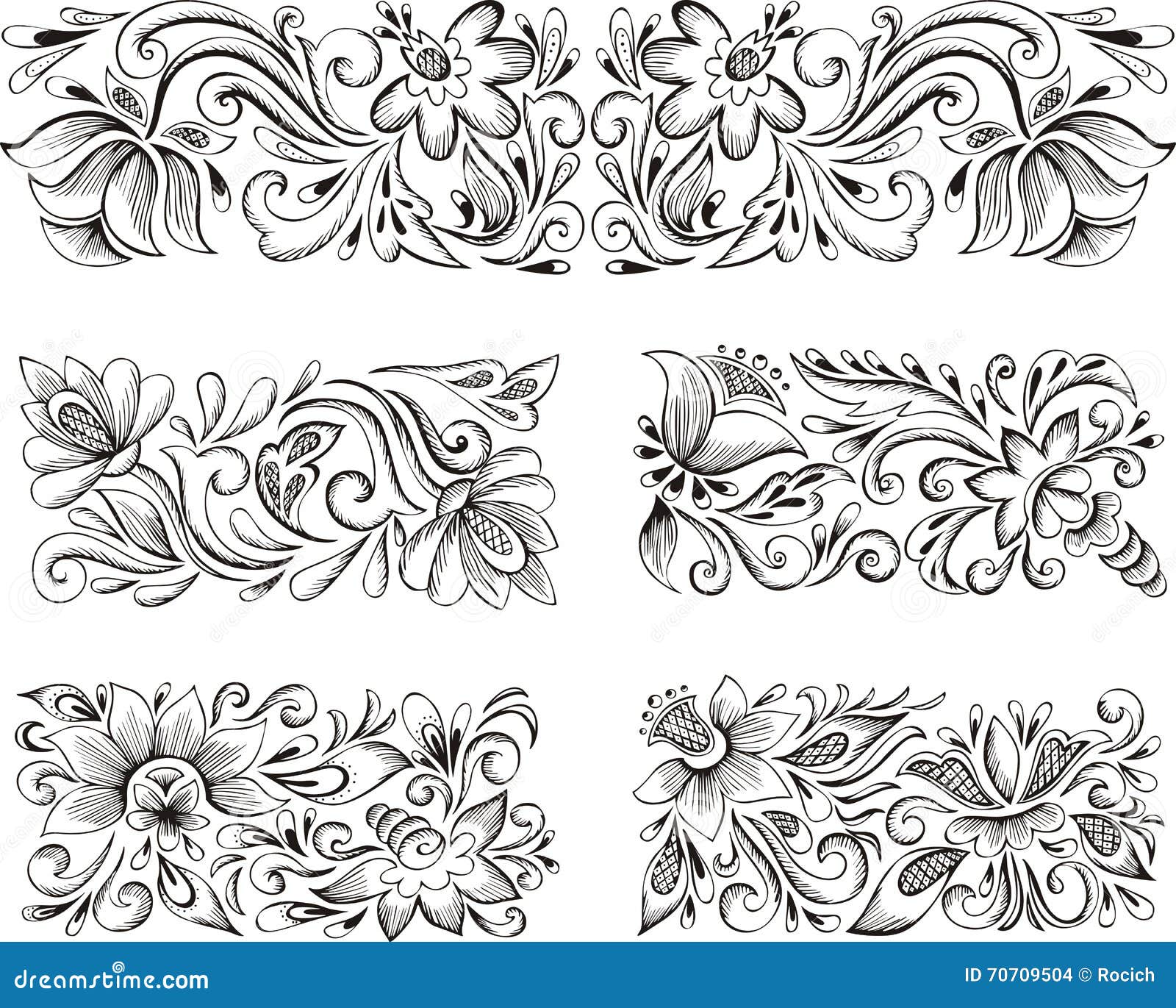 Symmetric Horizontal Floral Patterns Stock Vector - Illustration of ...