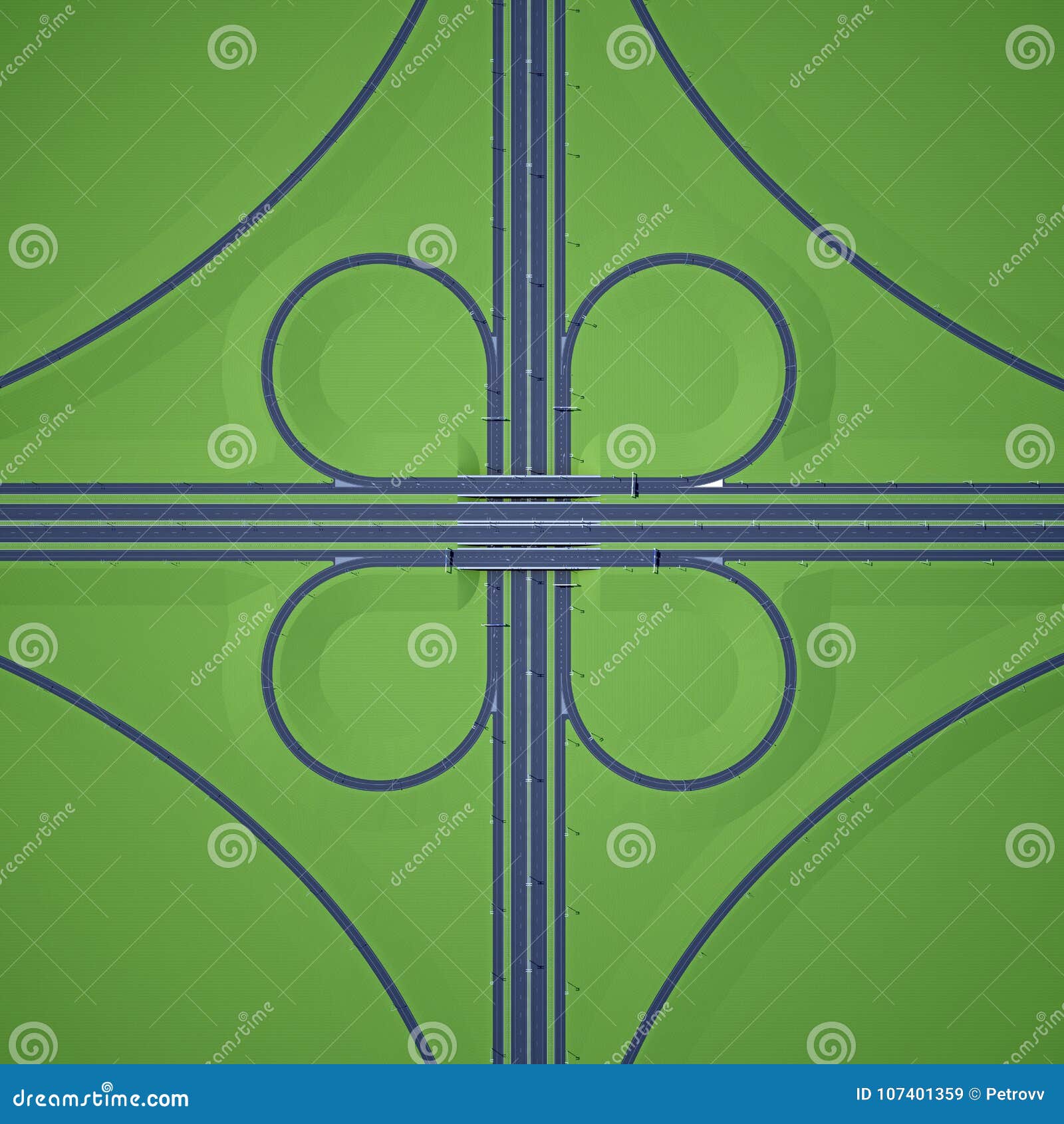 Symmetric Intersection Highway Top View Stock Illustration ...