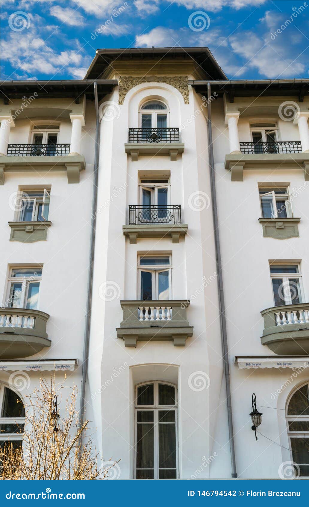 Symmetric Perspective View of Building with Balconies Stock Photo ...