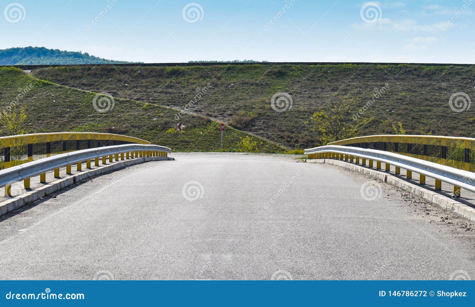 Symmetric Picture Along the Empty Bridge on the Asphalt Road Stock ...