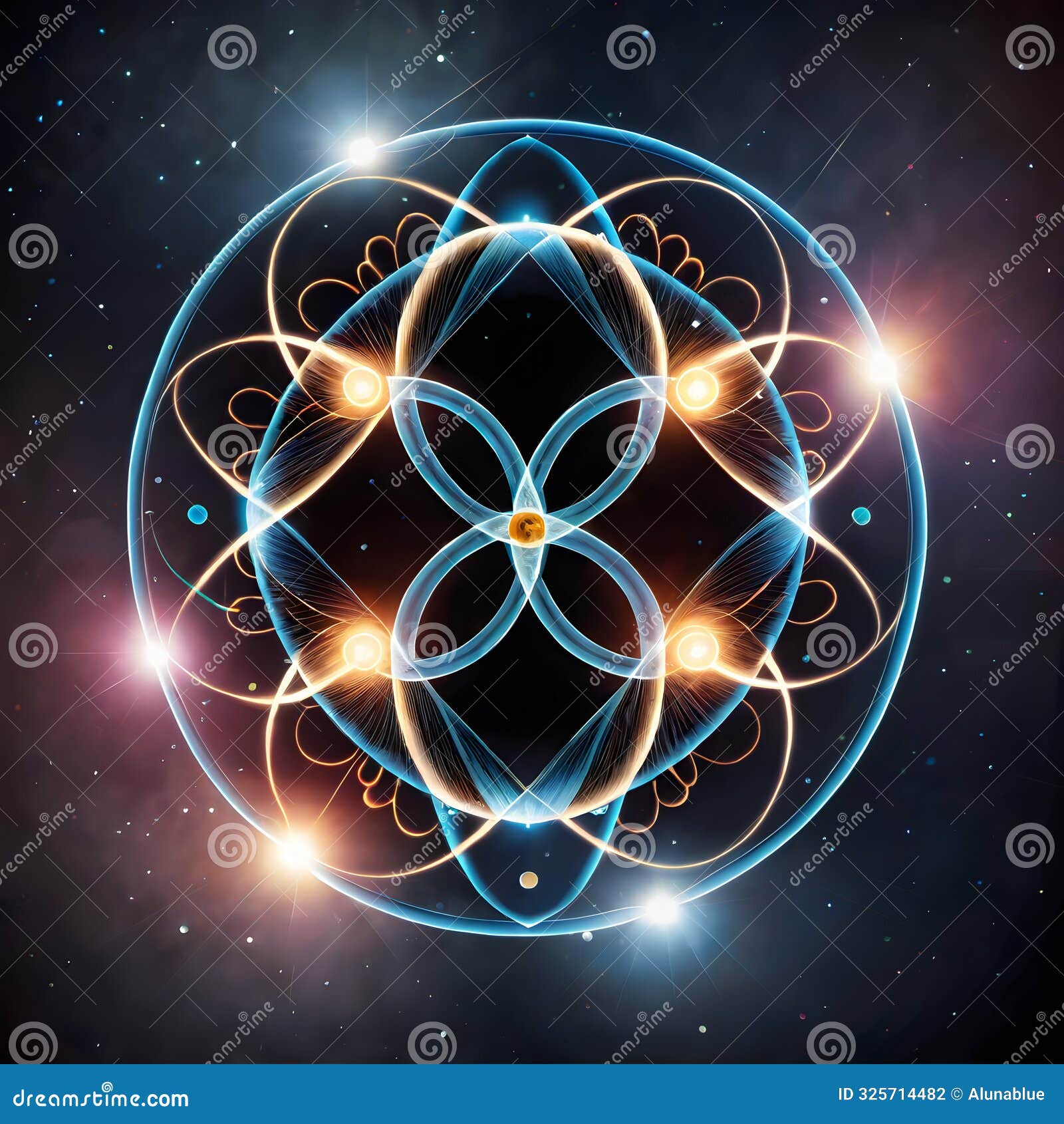 Symmetrical Atomic Structure with Glowing Orbs in Cosmic Space Stock ...