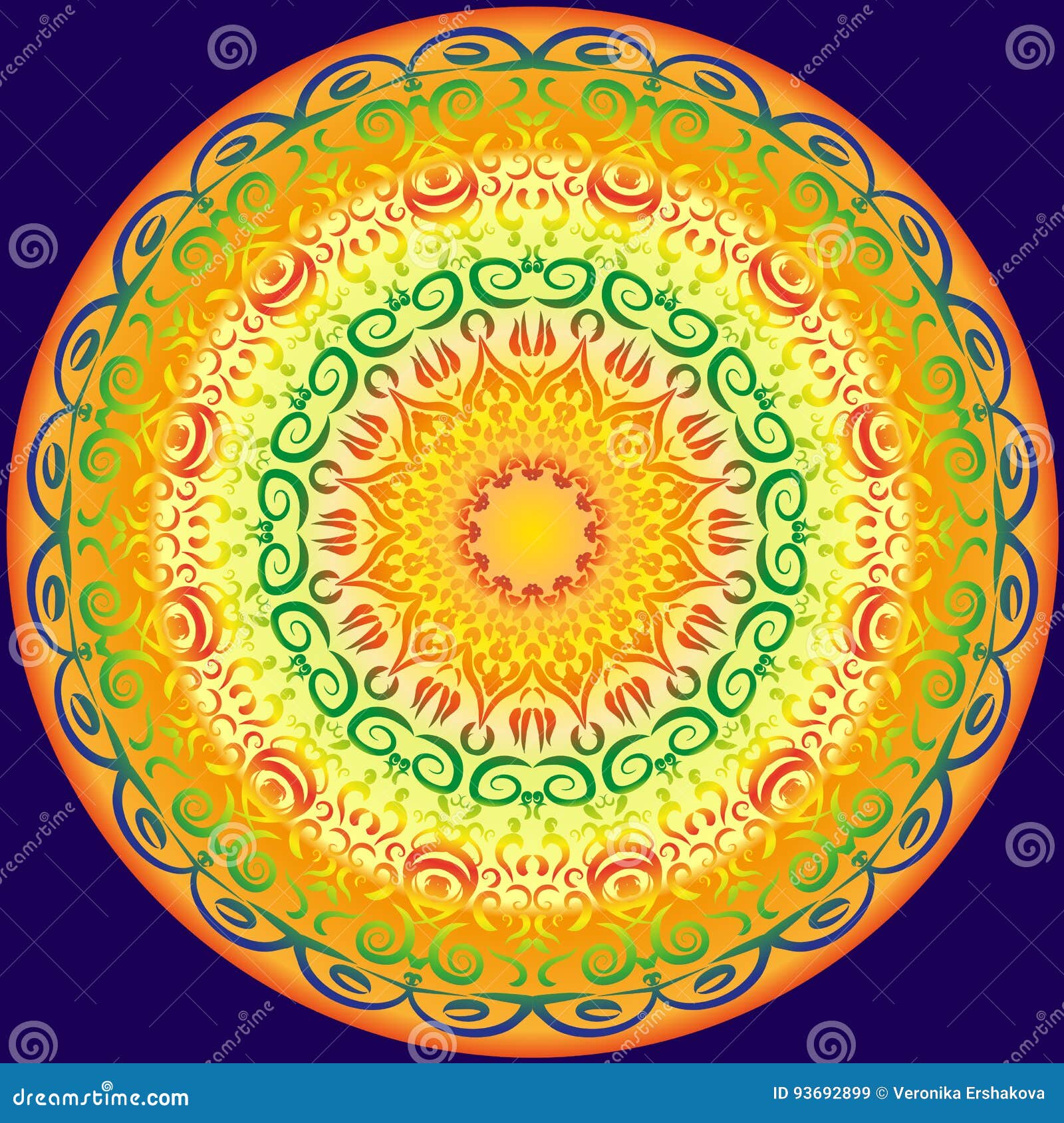 Symmetrical Circular Pattern in Bright Colors Stock Illustration ...