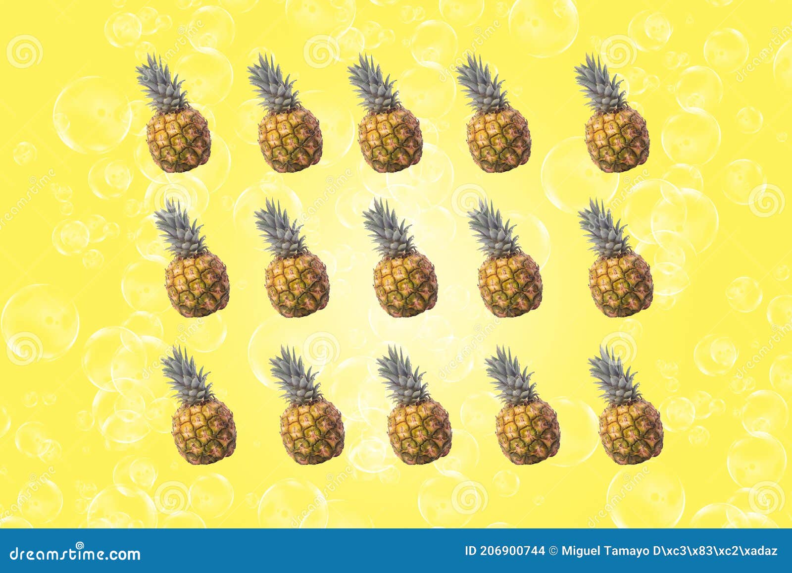 Symmetrical Composition of Pineaple on Yellow Background. Top View ...