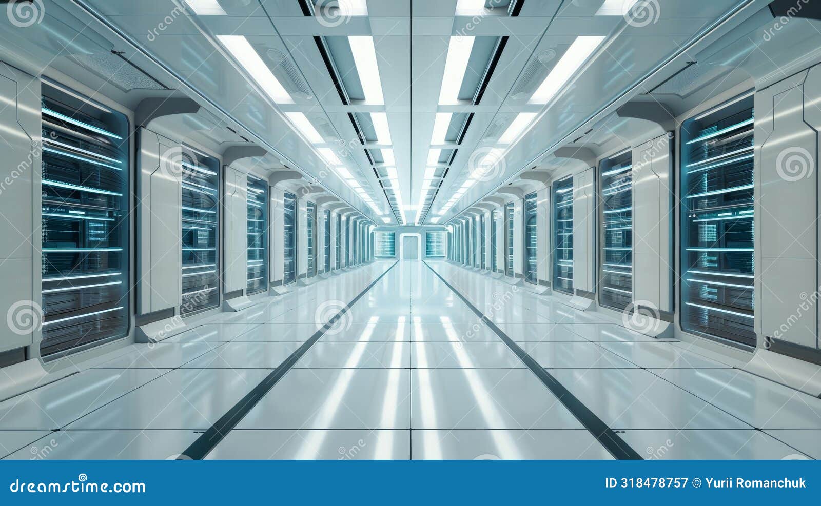 Symmetrical Data Center with High-end Gpu Servers, Clean White Floor ...