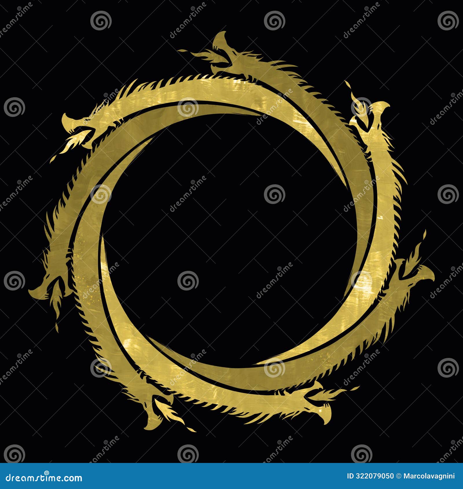 Symmetrical Design of Golden Dragons Forming a Circle, Representing ...