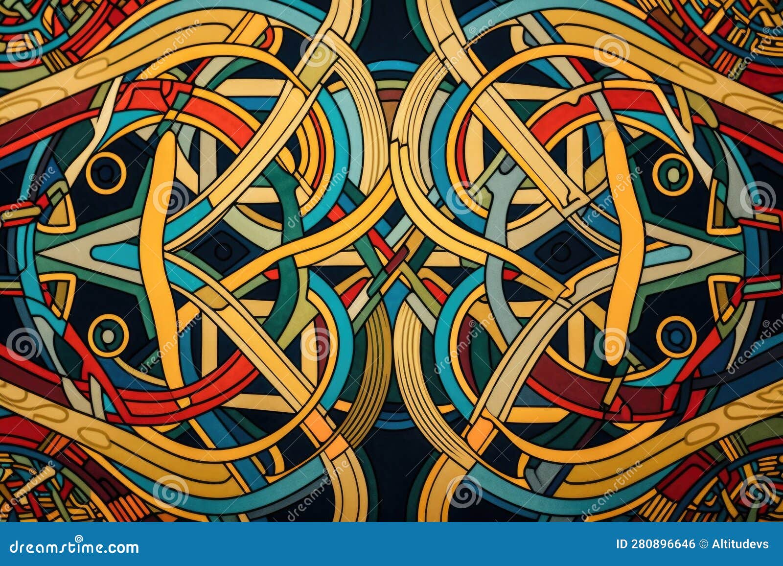 A Symmetrical Design of Interlocking Lines, Shapes and Colors Stock ...