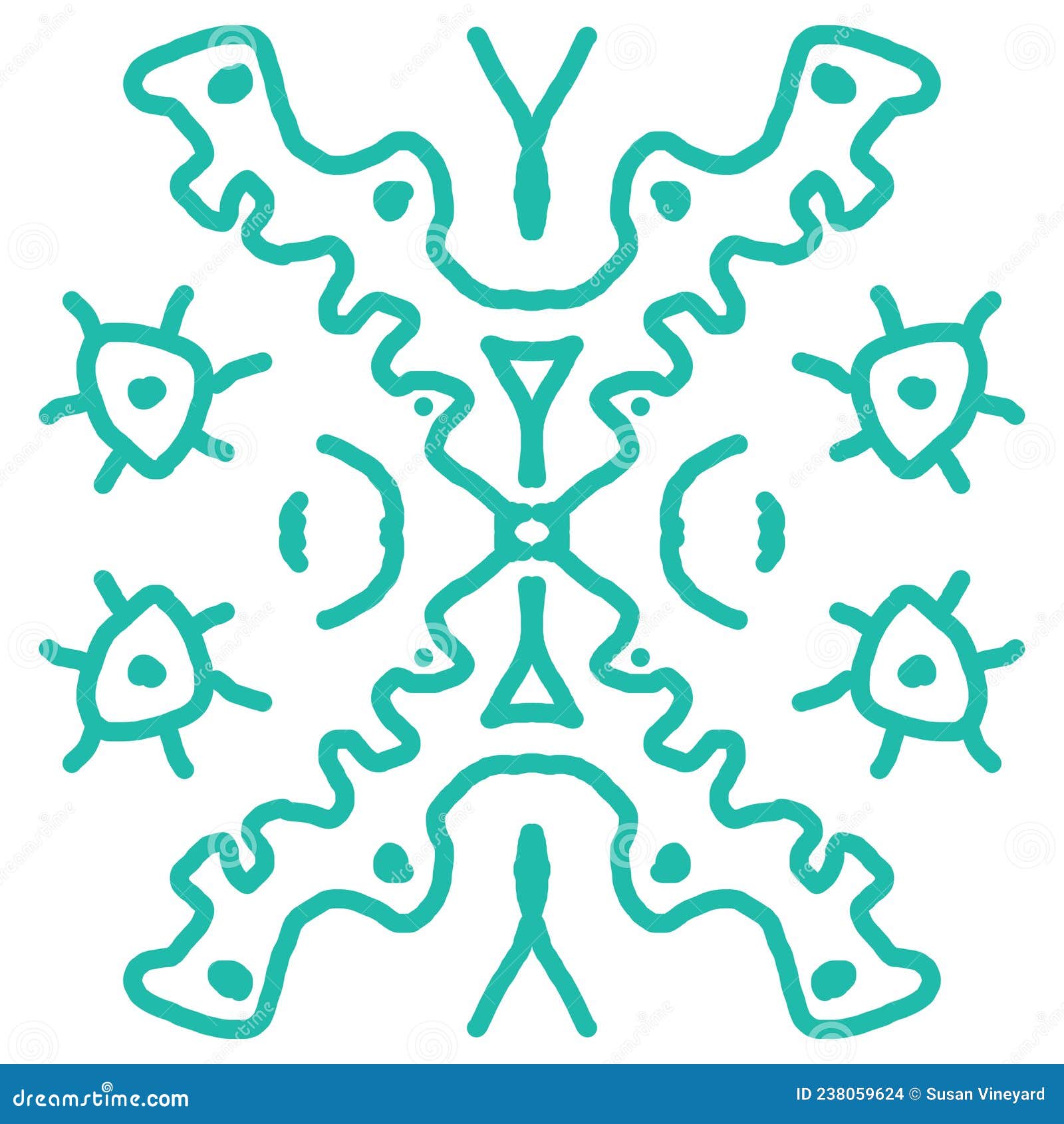 Symmetrical Design - Repeatable and Seamless - Turquoise Line Drawing ...