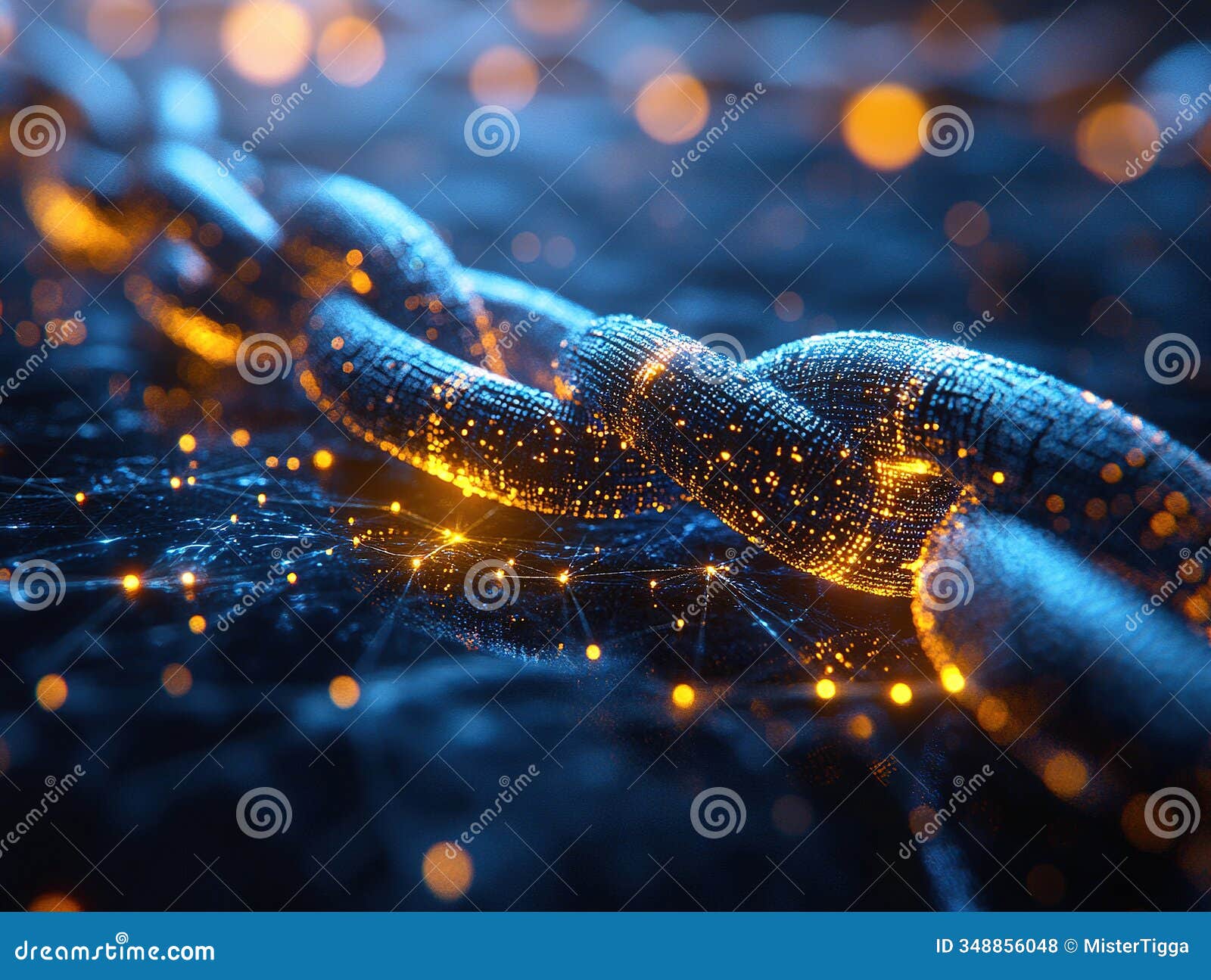 A Symmetrical Digital Illustration Showcases a Glowing, Metallic Chain ...