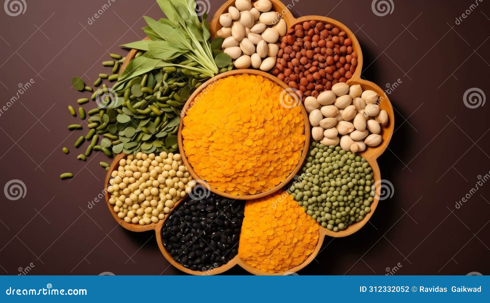 Symmetrical Display of Assorted Indian Lentils and Pulses Stock ...