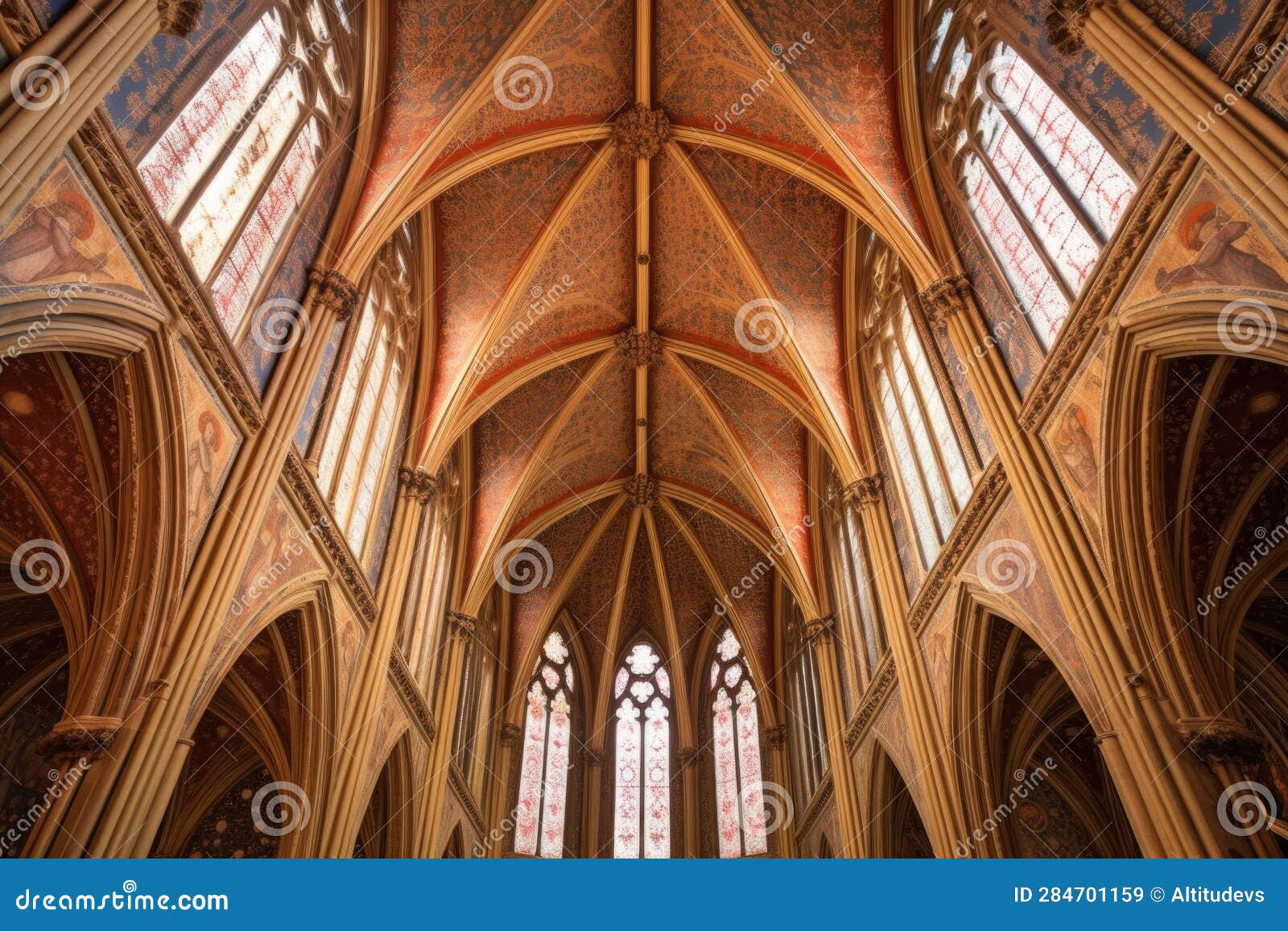 Symmetrical Frescoes on a Gothic Cathedral Ceiling Stock Illustration ...