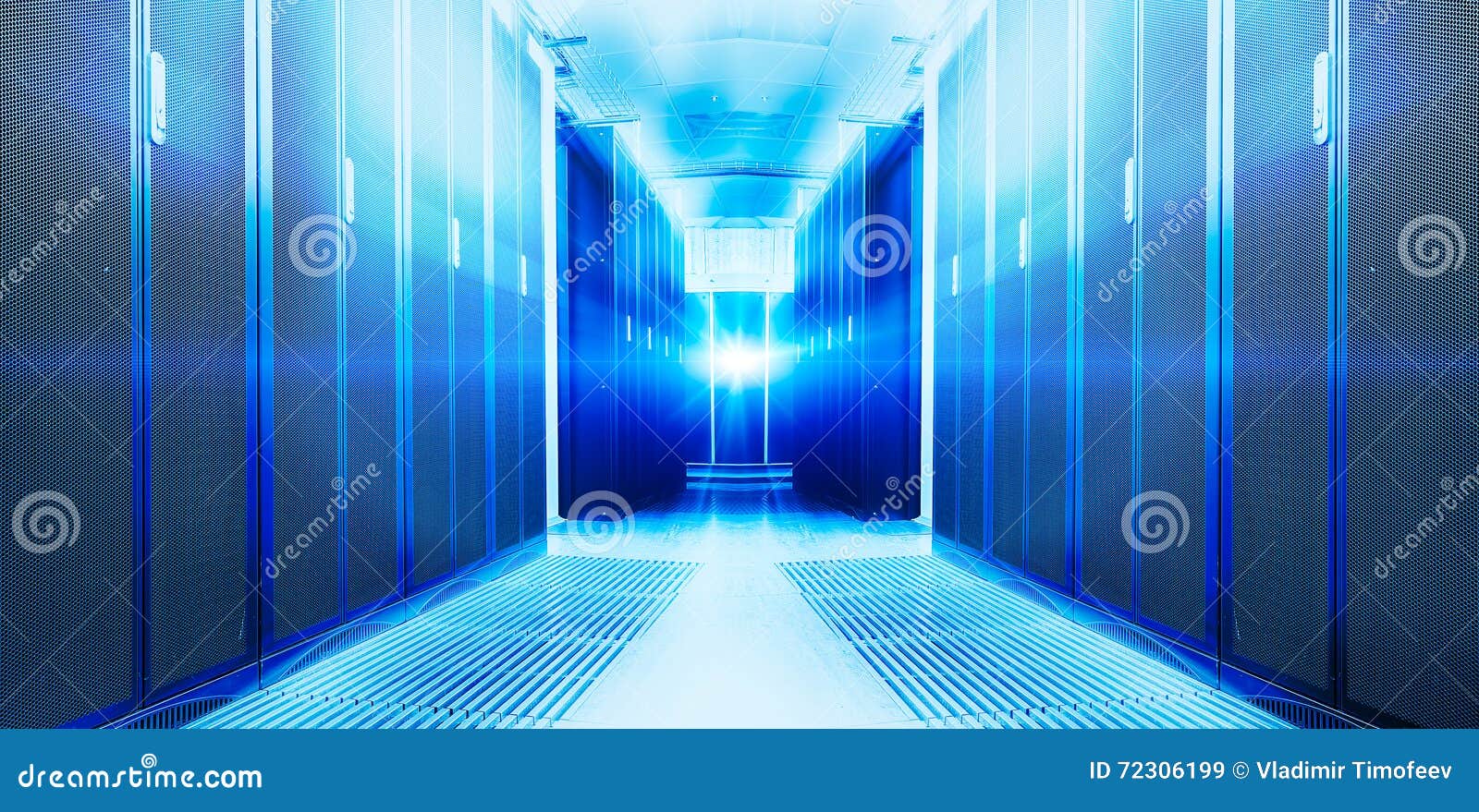 Symmetrical Futuristic Modern Server Room in the Data Center with a ...