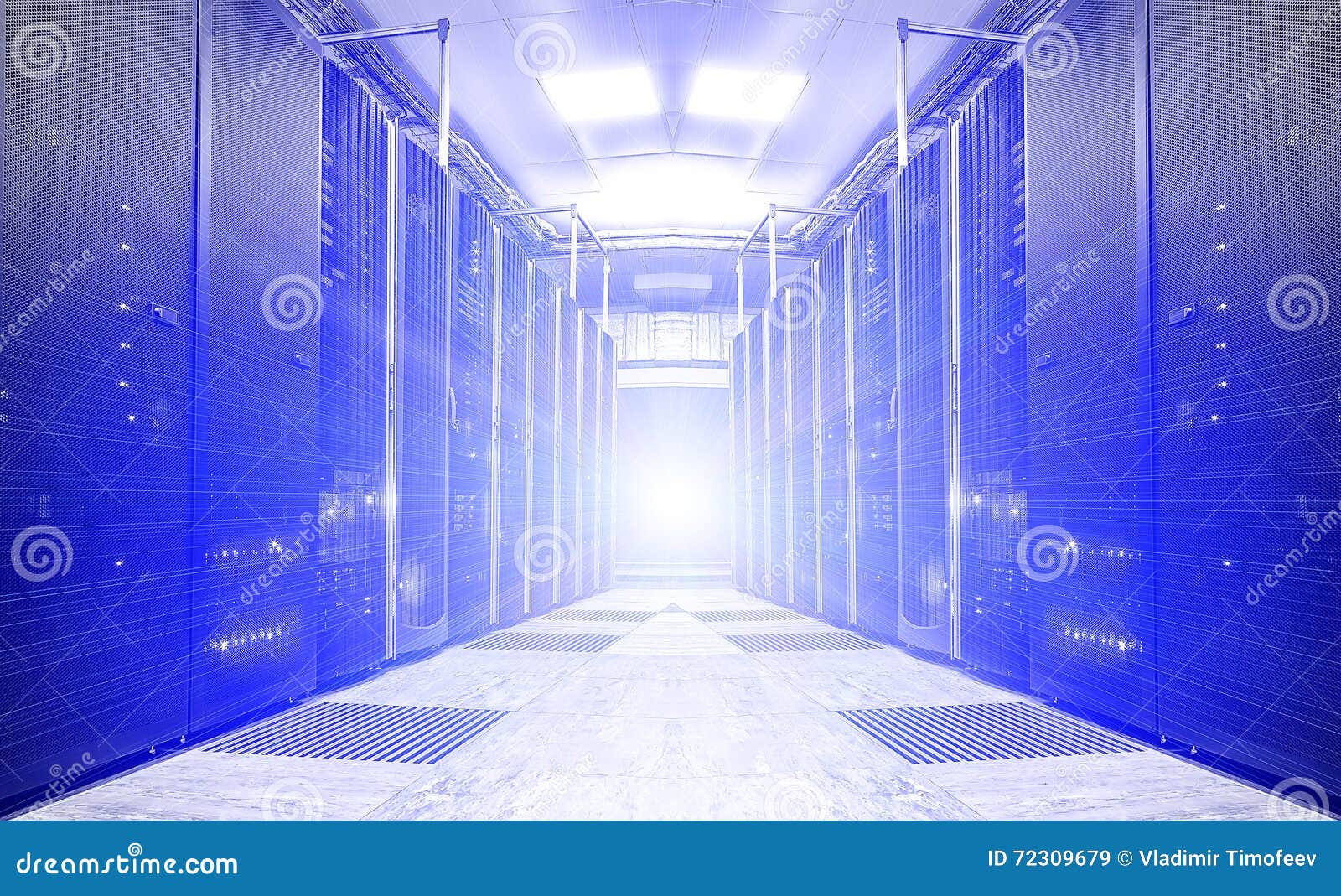 Symmetrical Futuristic Modern Server Room In The Data Center With Stock ...
