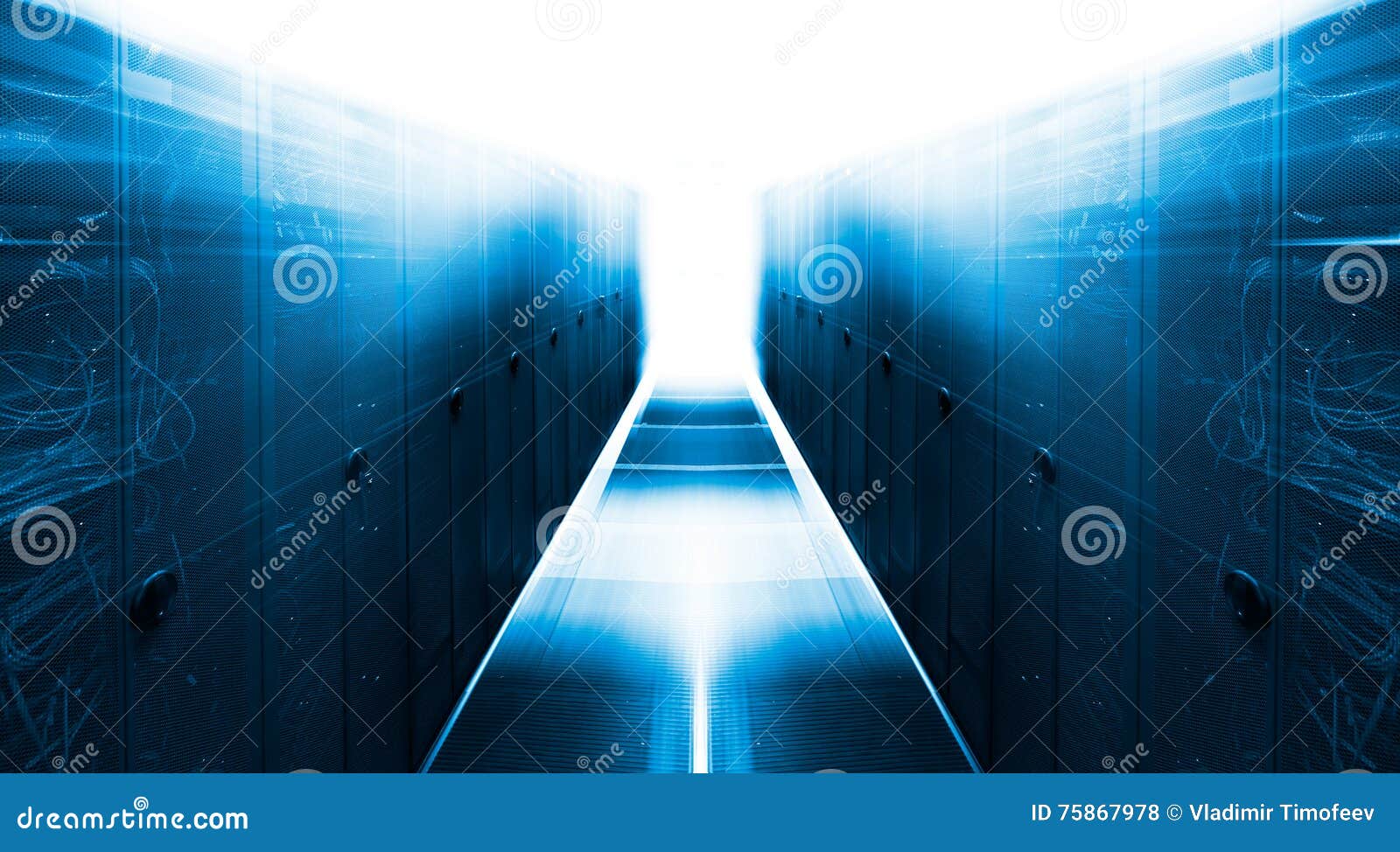 Symmetrical Futuristic Modern Server Room in the Data Center with ... Symmetrical Futuristic Modern Server Room in the Data Center with ...